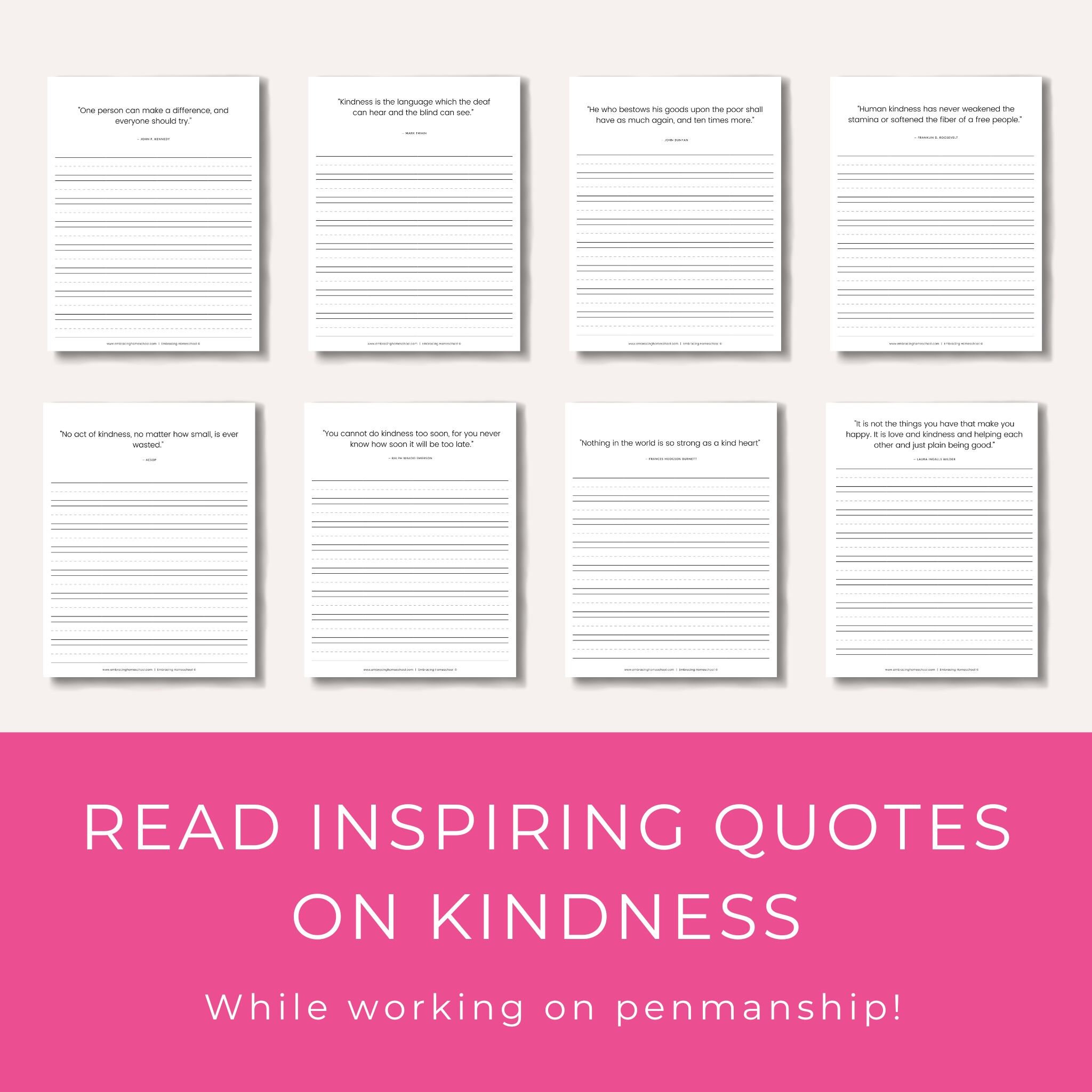 Kindness Quotes Copywork- 30 Printable Homeschool Pages - Etsy