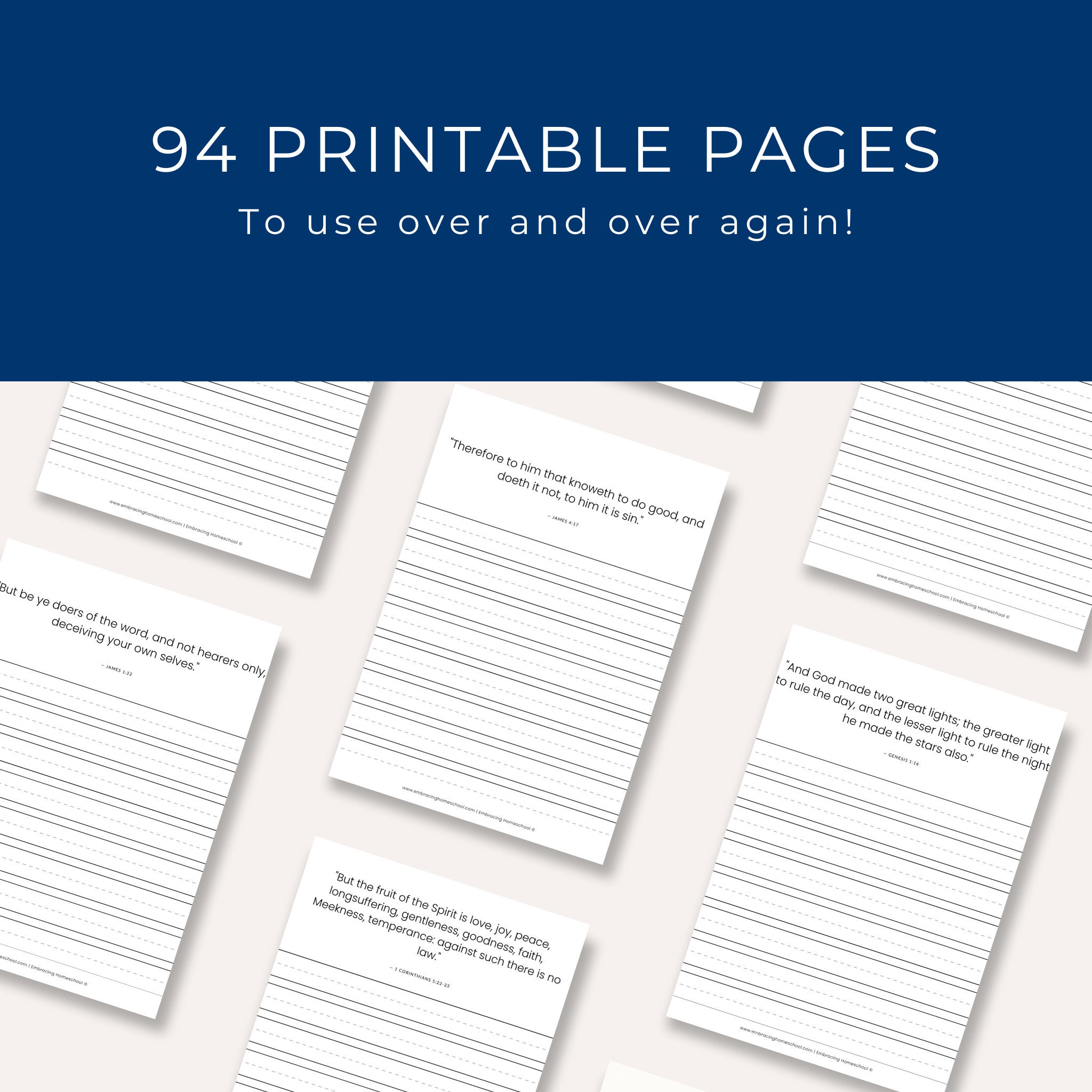 Scripture Copywork- 94 Bible Verse Printable Homeschool Pages - Etsy