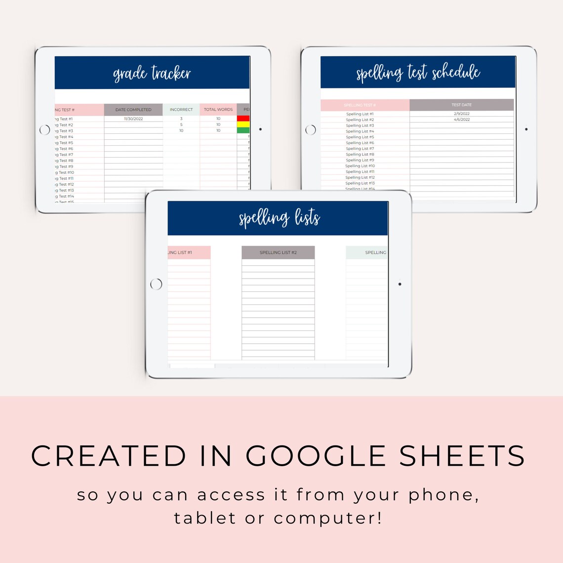 Homeschool Spelling Lists + Tests Digital Tracker | Spelling List Log ...