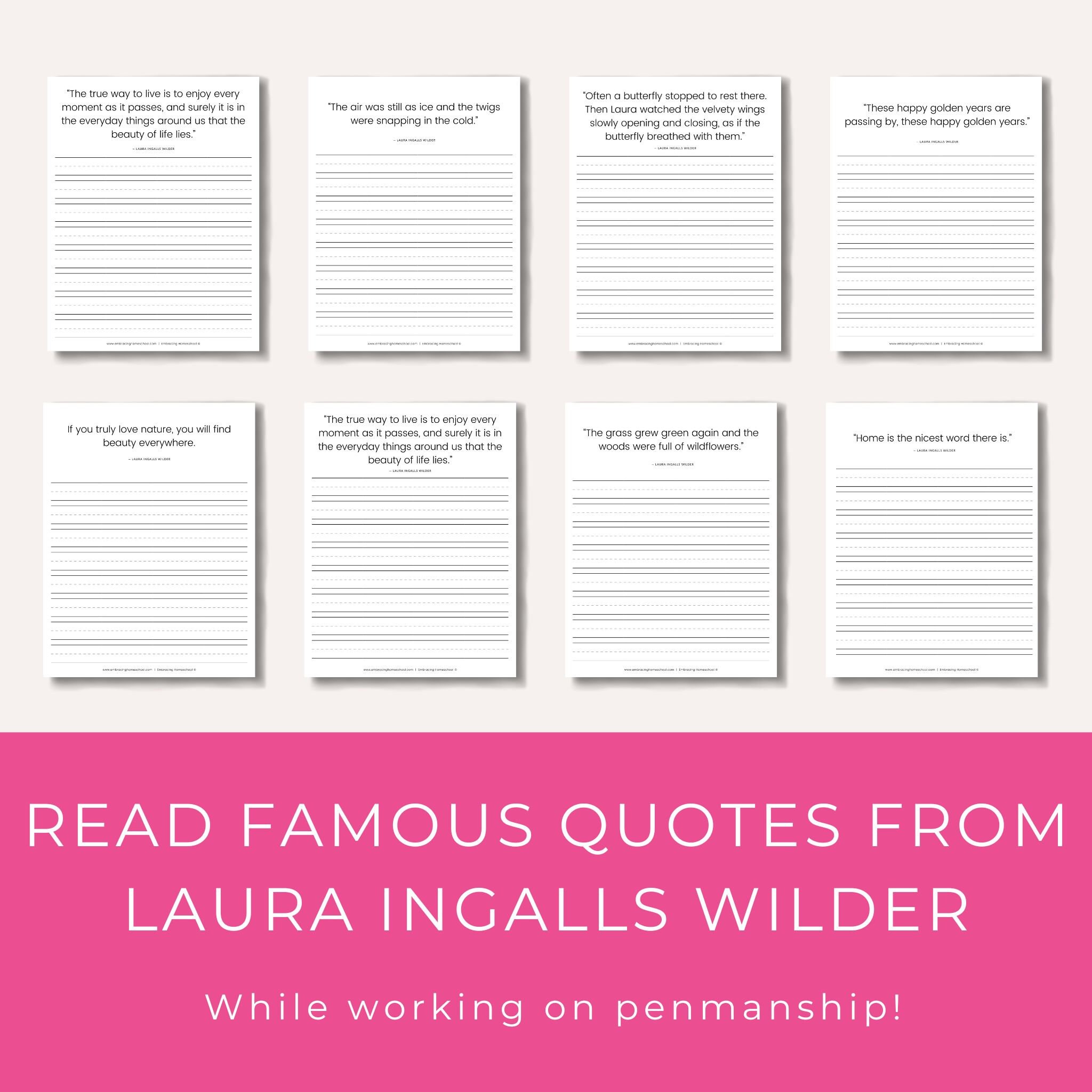 Laura Ingalls Wilder Quotes Copywork- 25 Printable Homeschool Pages - Etsy