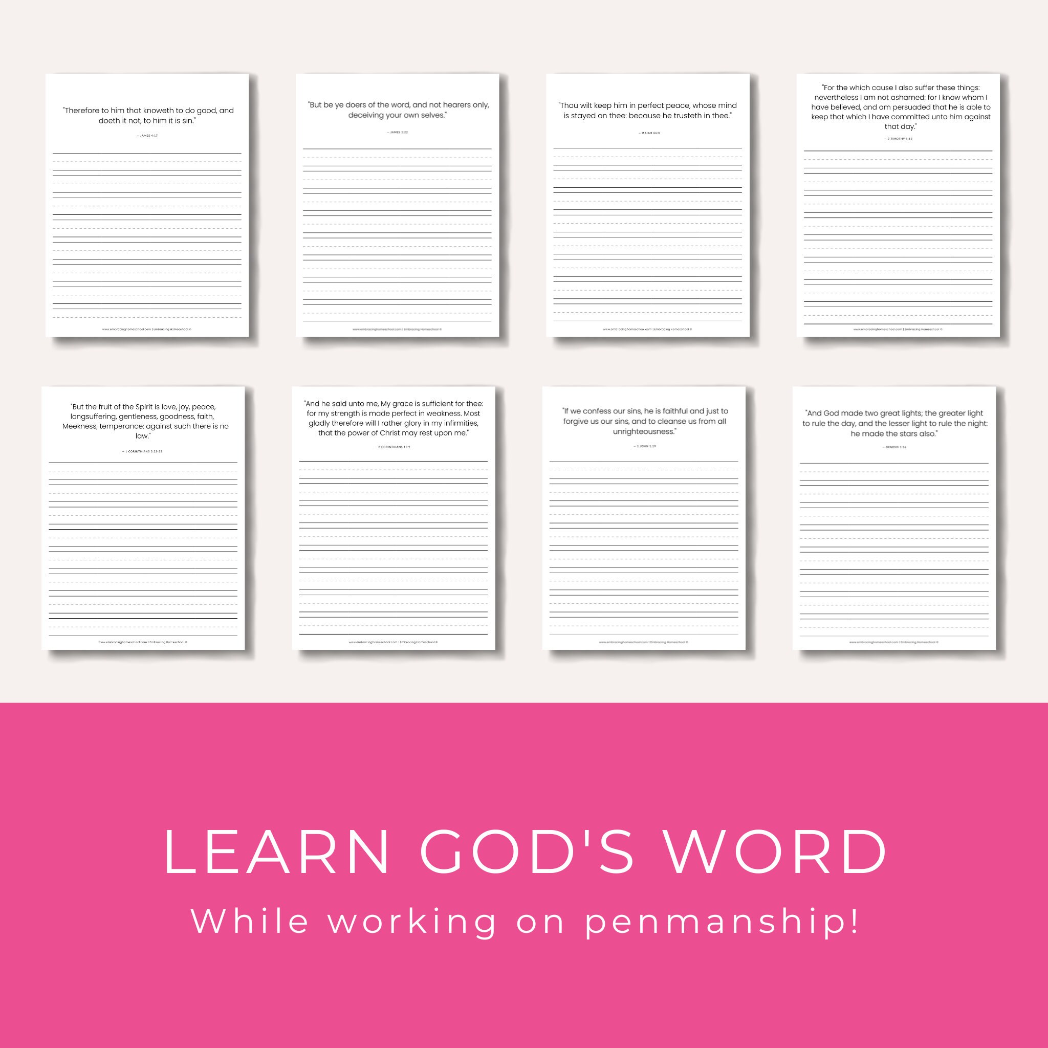 Scripture Copywork- 94 Bible Verse Printable Homeschool Pages - Etsy