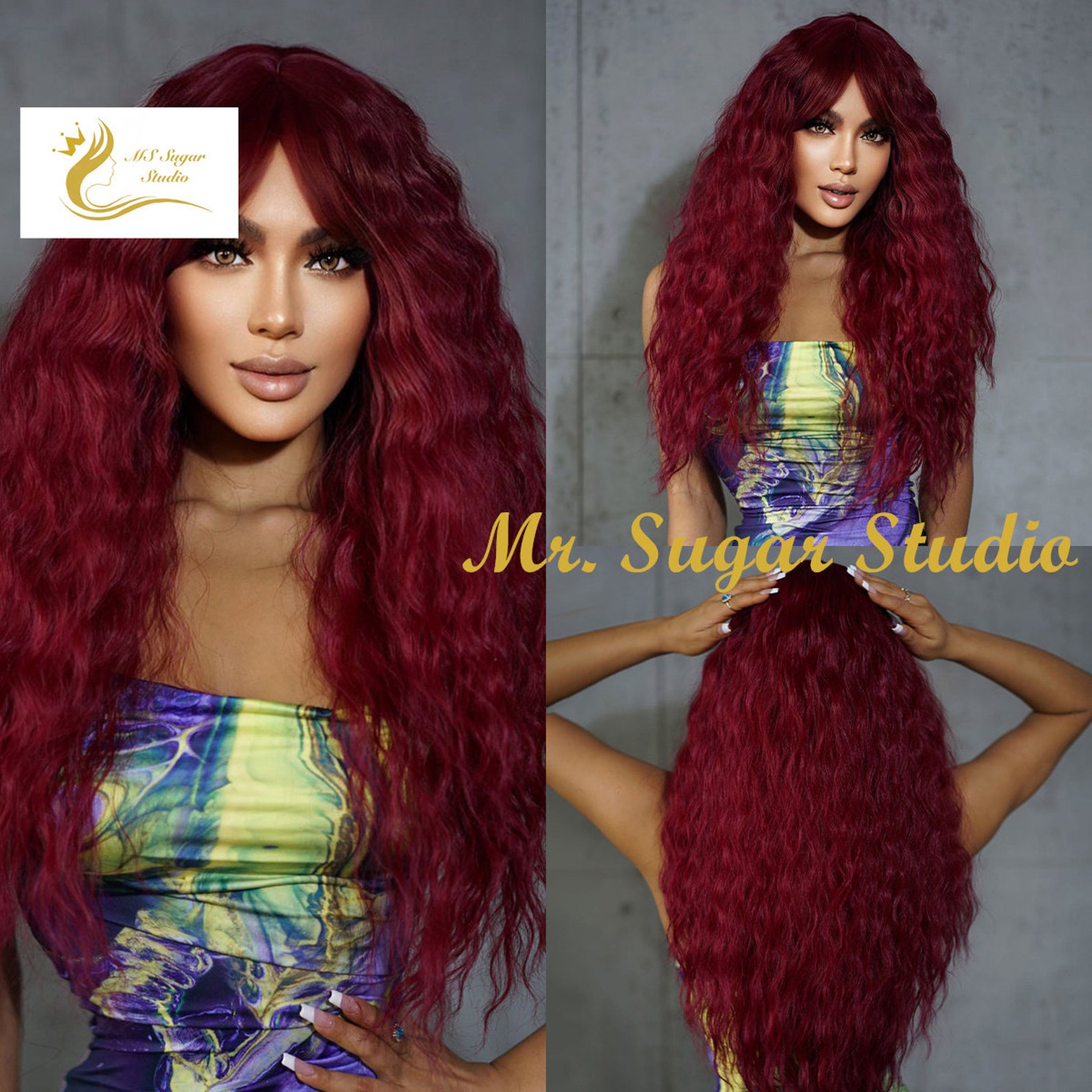 Long Red Straight Wig With Bangs/fashion Red Wig/medium Long Hair/heat ...