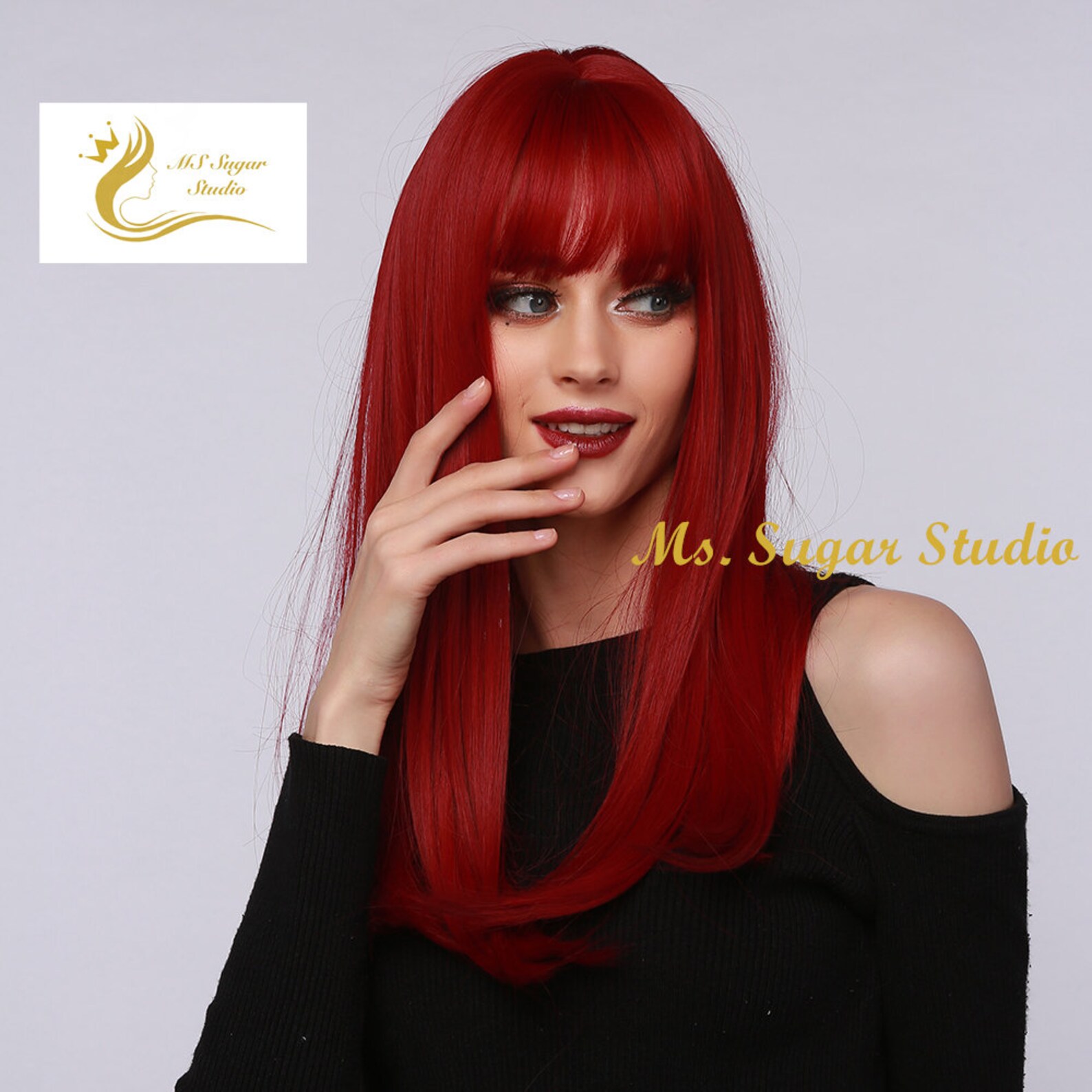 Long Red Straight Wig With Bangs/fashion Red Wig/medium Long - Etsy