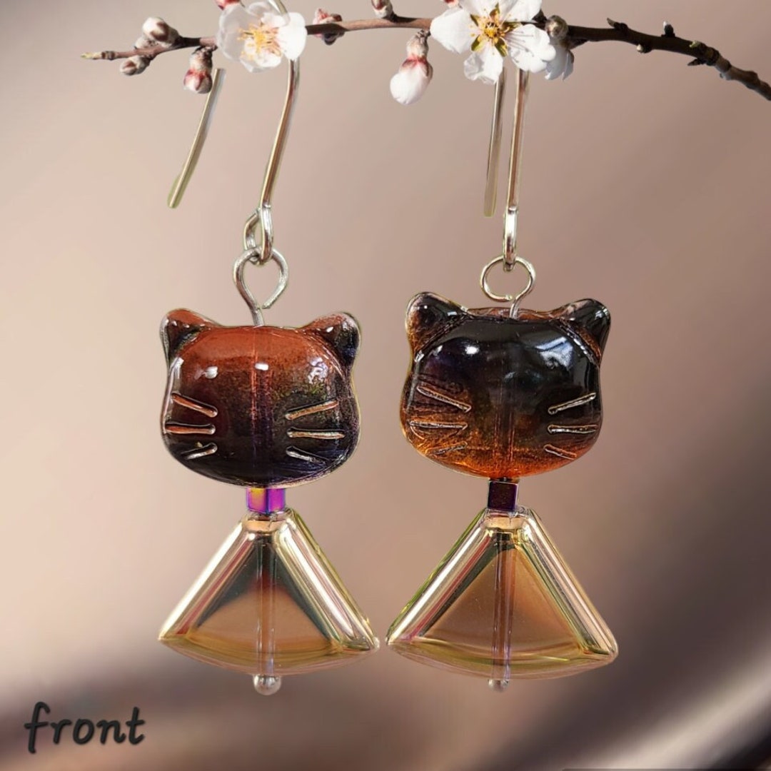 E43 Glass Cute Kitty Cat Earrings. Glass Cute Cat Earrings. - Etsy