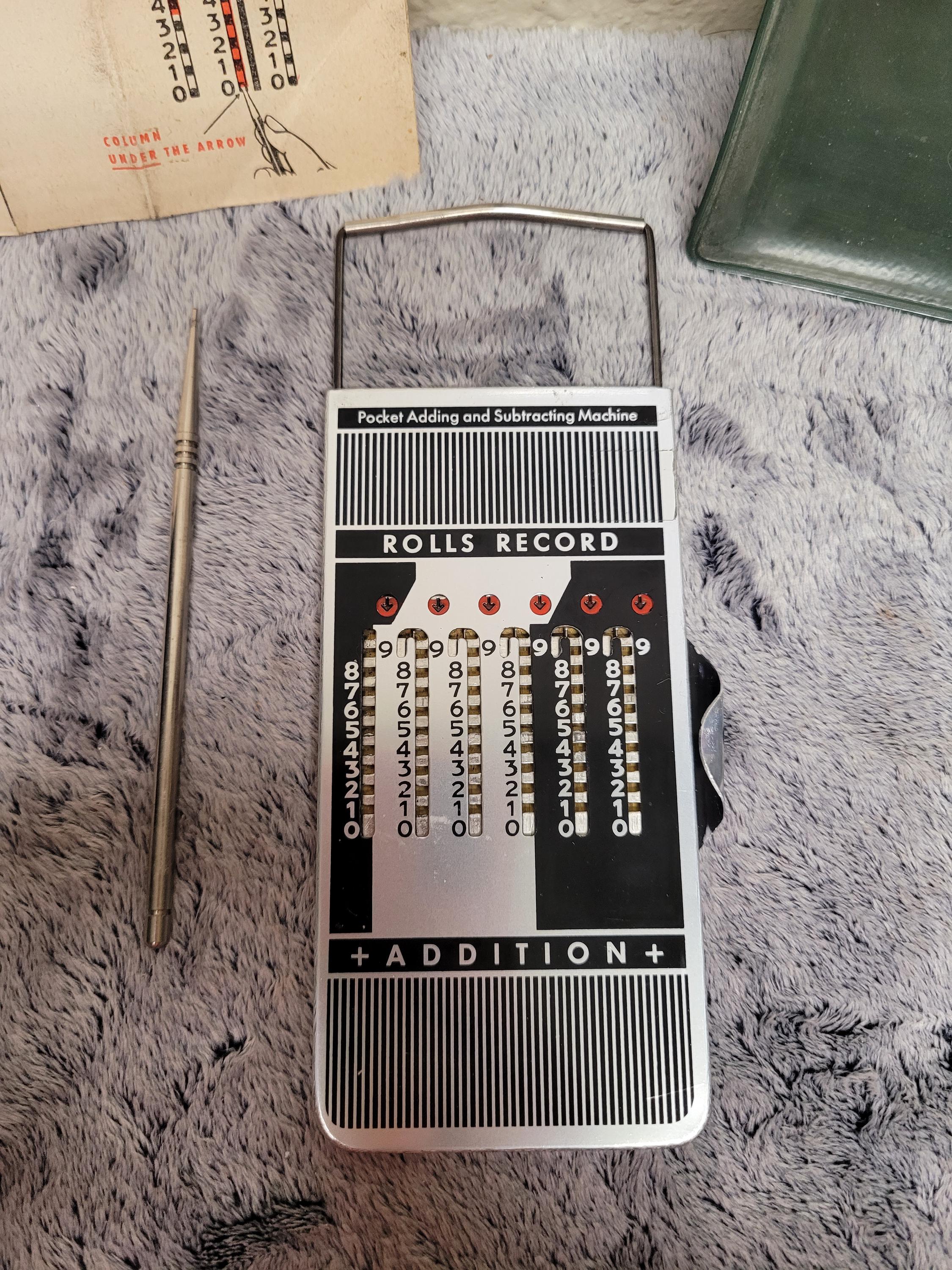 Vintage Rolls Record 1950s Calculator - With Plastic Case, Metal Stylus ...