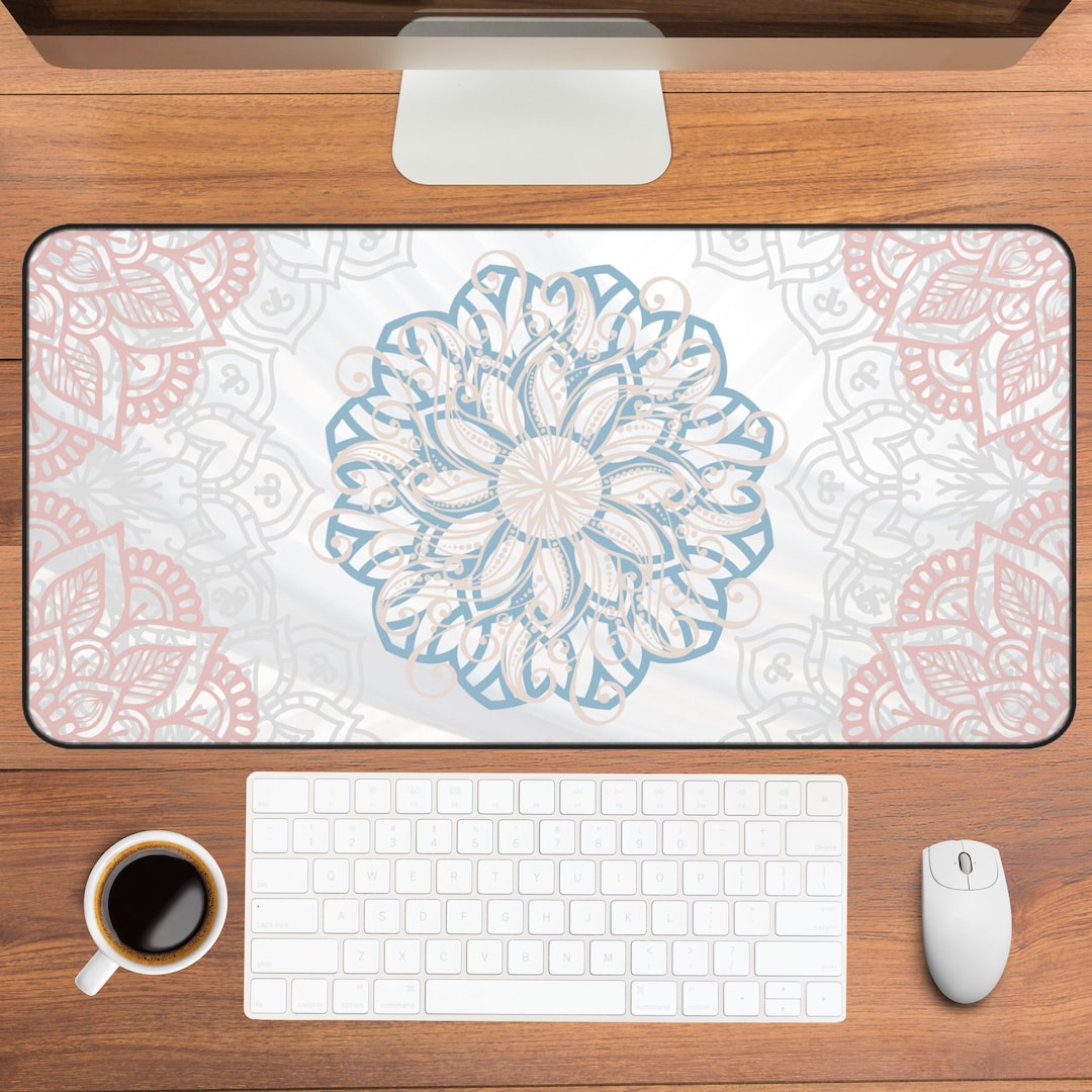 Mandala Print Desk Mat, Cute Mandala Mousepad, Office Desk Mat, Pink ...