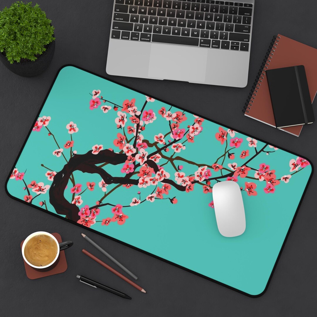 Green Tea Cherry Blossom Design Desktop Mouse Pad - Etsy