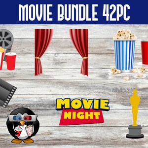 Printable Cinema Night Clipart With Popcorn Tickets and Graphics - Etsy
