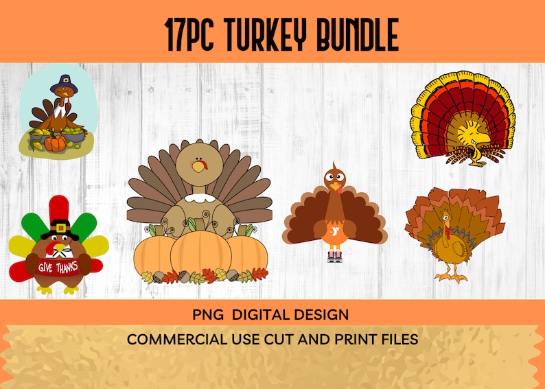 Adorable Thanksgiving Turkey Clipart Bundle for Fall Décor - Etsy