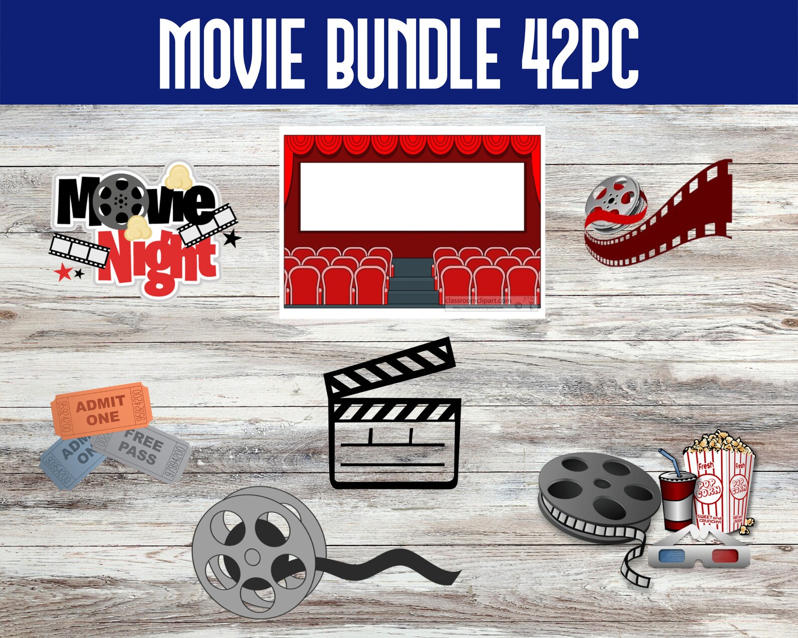 MOVIE CLIPART BUNDLE Cinema Clipart Movie Night Clipart - Etsy