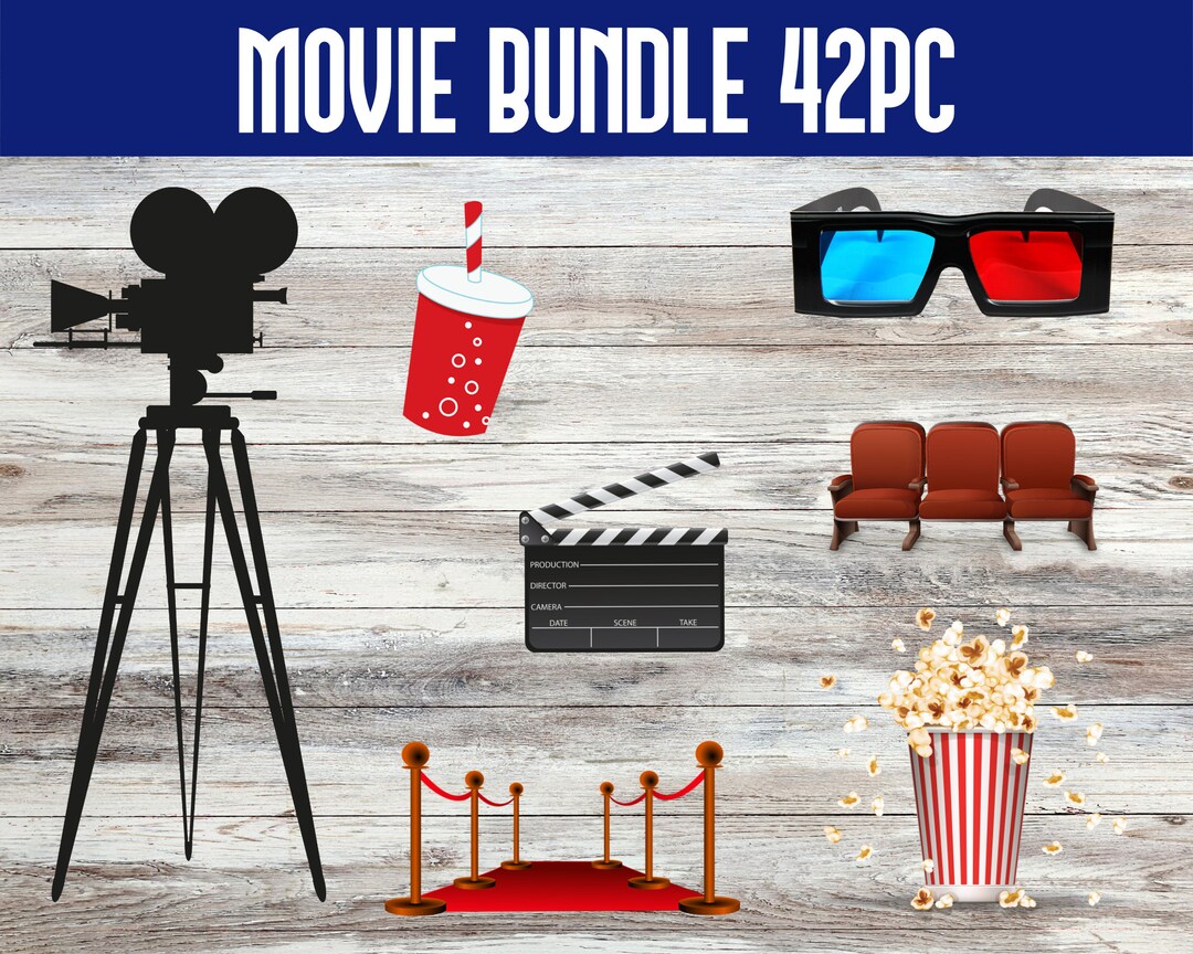 MOVIE CLIPART BUNDLE, Cinema Clipart, Movie Night Clipart, Popcorn ...