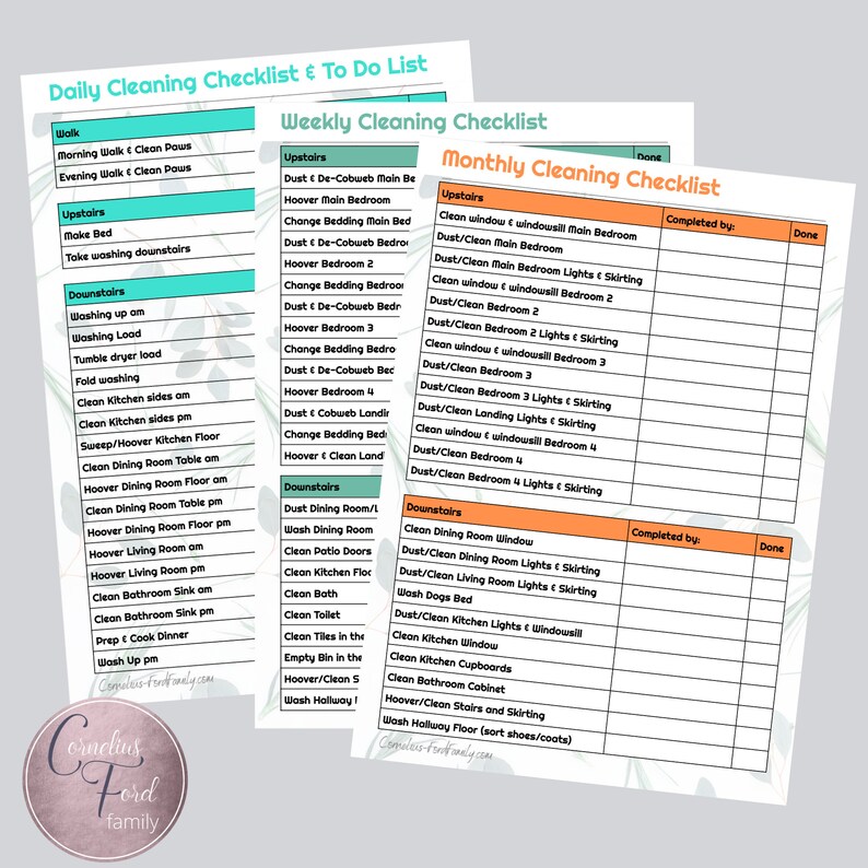Daily, Weekly, Monthly Cleaning Checklist & to Do List - Etsy