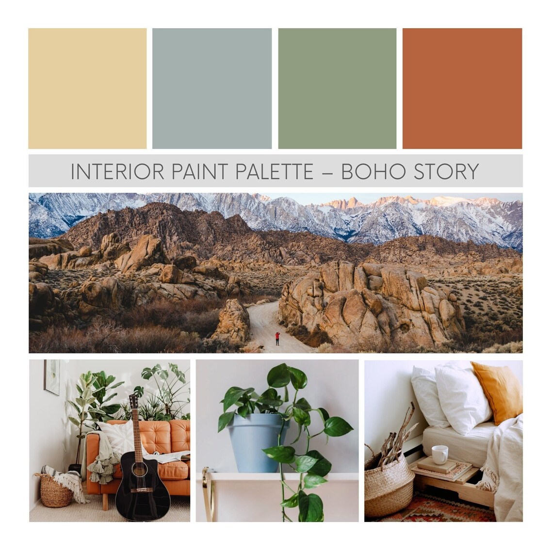 Interior Paint Palette | Boho Story | Boho Color Scheme | Farmhouse ...