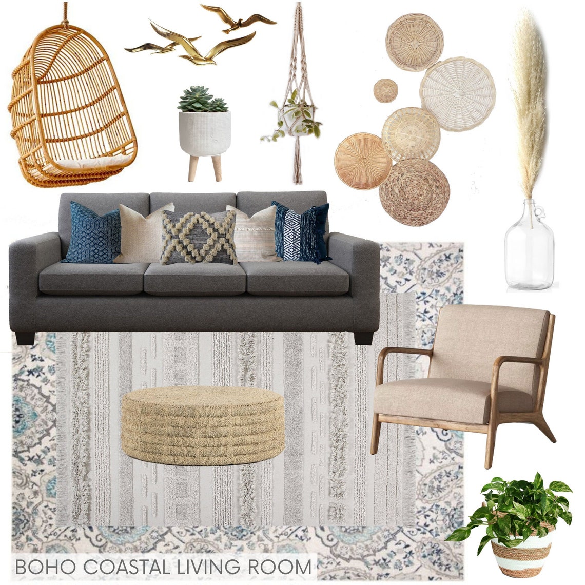 Boho Coastal Living Room | Custom Room Design | E-design Package ...