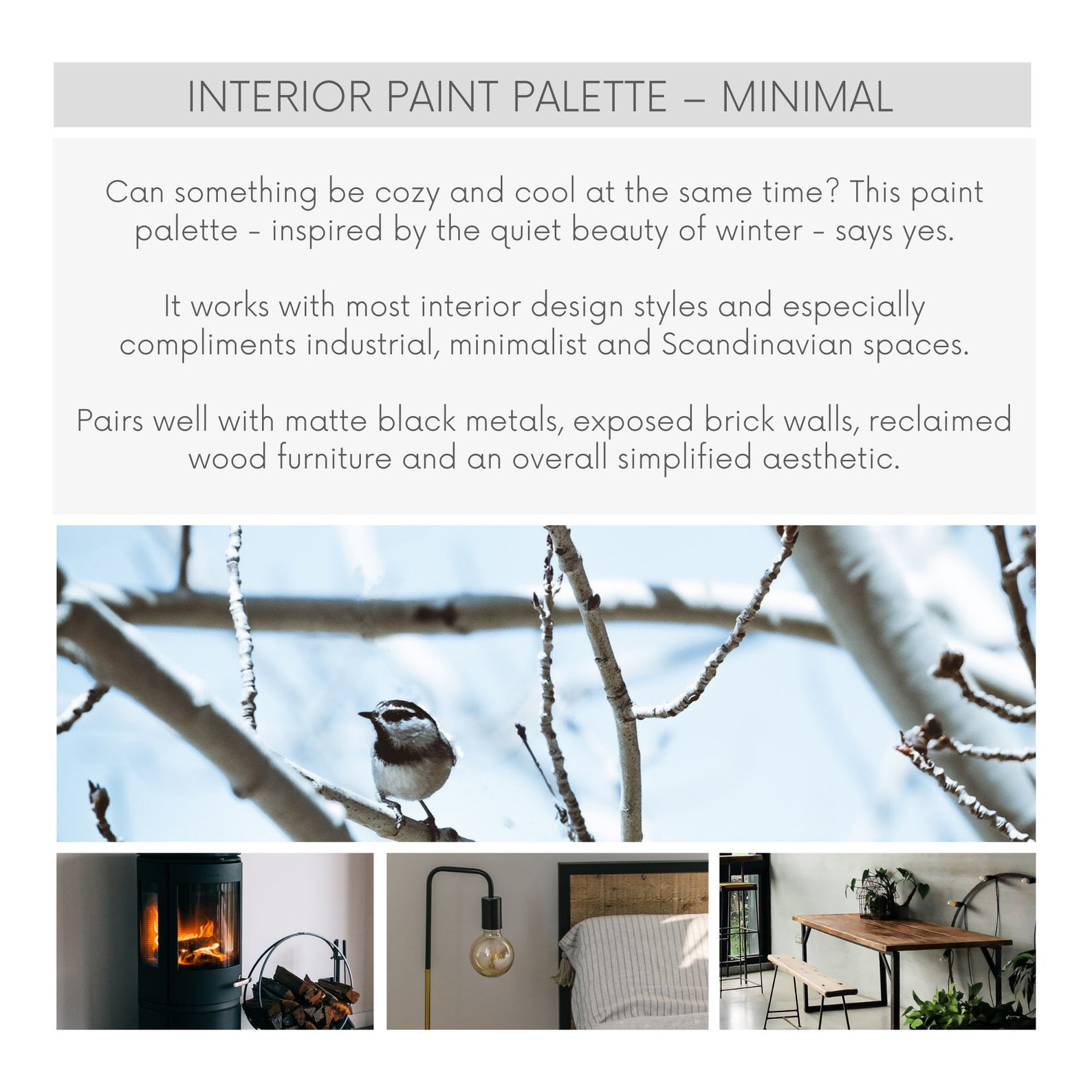 Interior Paint Palette | Minimal | Minimalist Color Scheme | Industrial ...