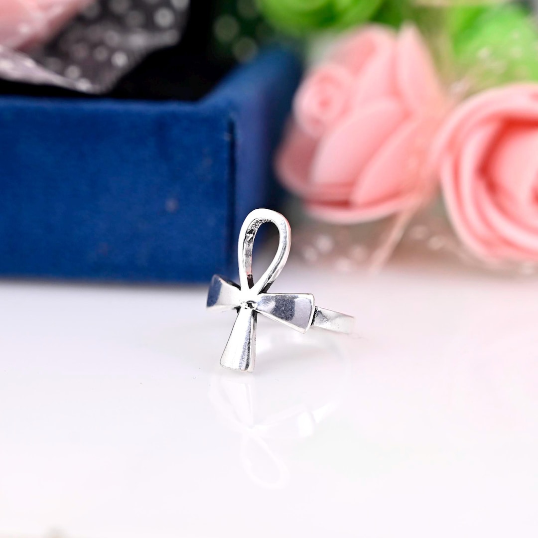 Sterling Silver Ankh Cross Ring: Stacking Thumb Ring - Etsy