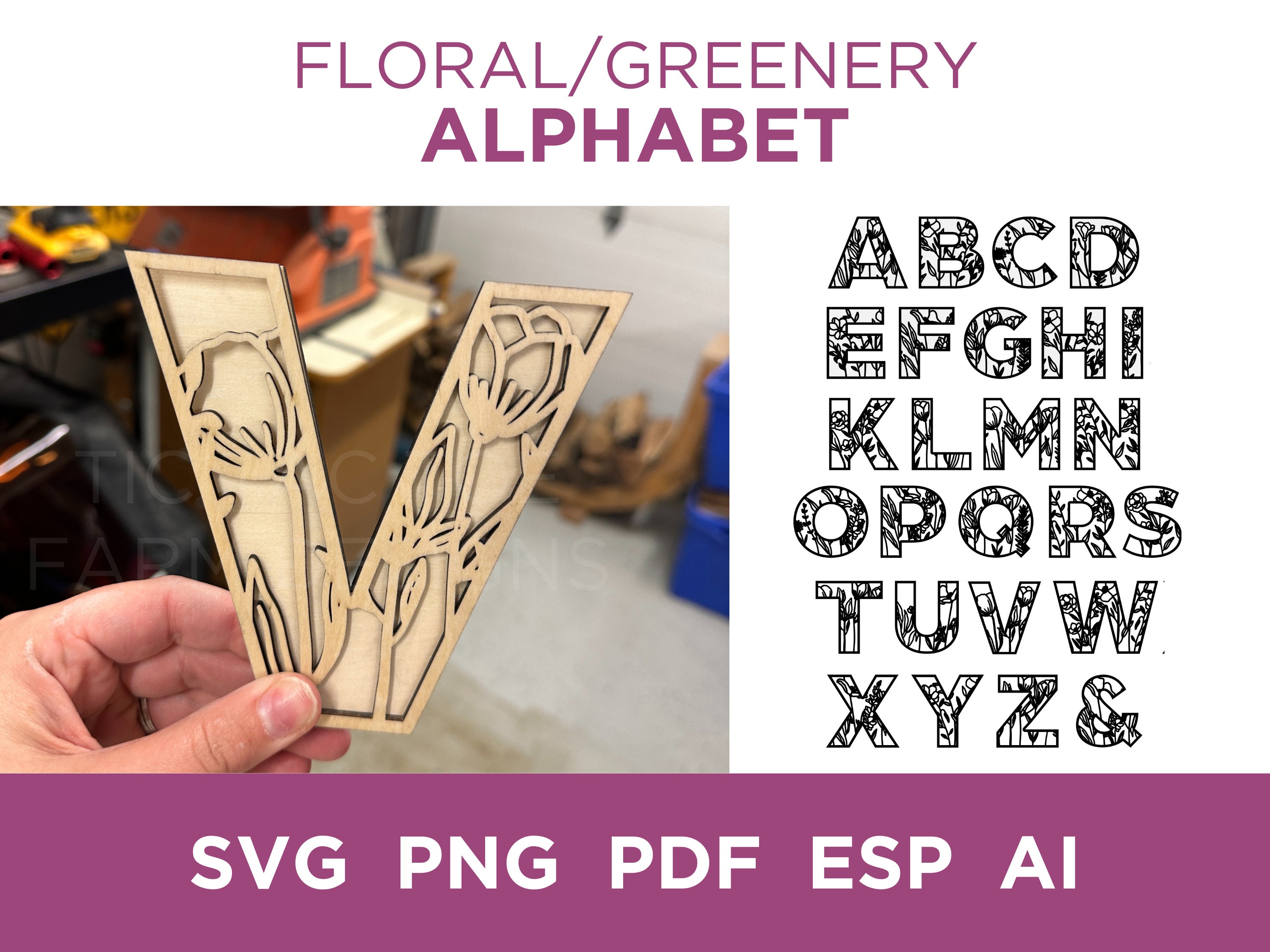Floral Greenery Alphabet Files | Laser Cut (svg, Png, Pdf, Eps, Ai) - Etsy