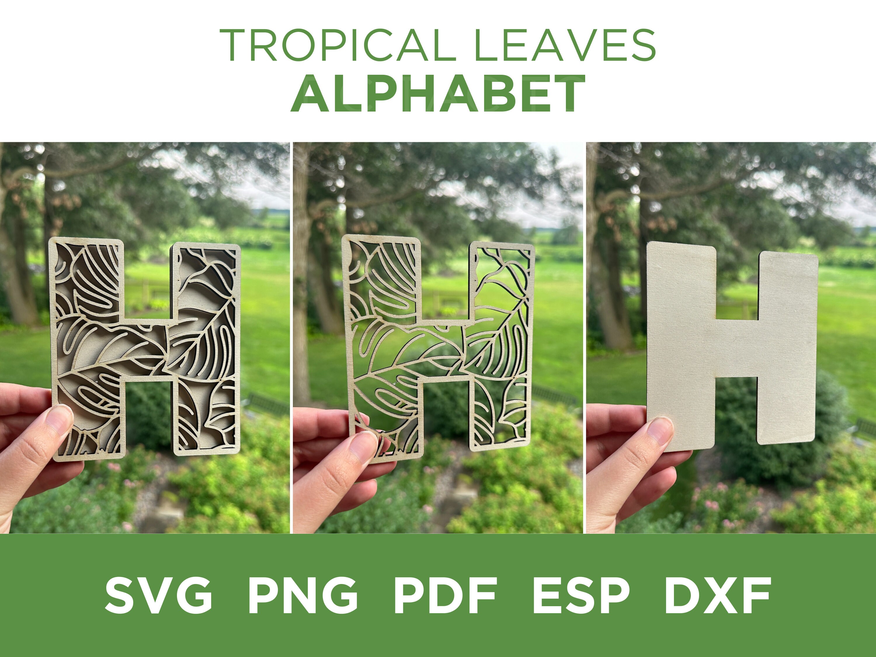 Tropical Leaves Alphabet Files | Laser Cut Svg, Esp, Png, Pdf, Dxf, Png ...