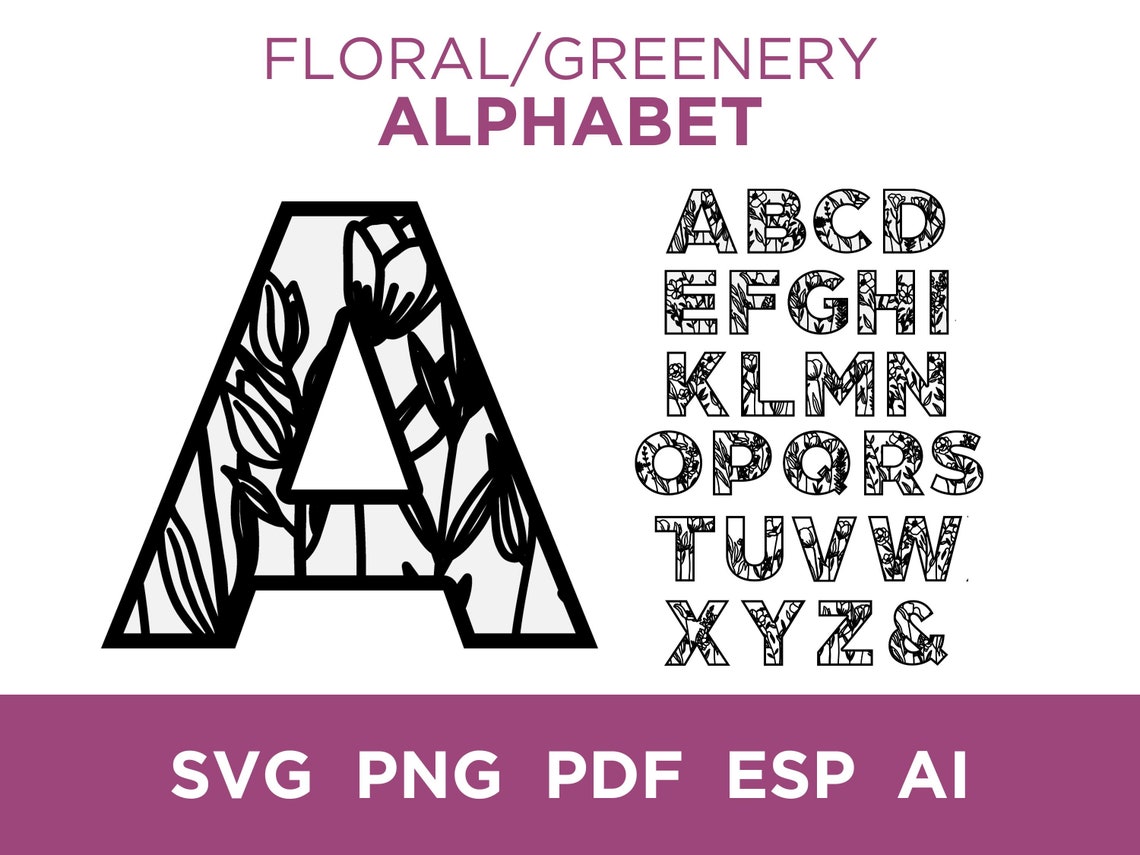 Floral Greenery Alphabet Files | Laser Cut (svg, Png, Pdf, Eps, Ai) - Etsy