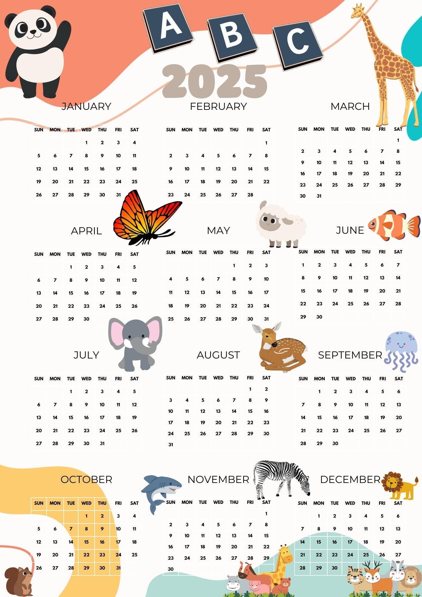 2025 Kids Printable Calendar Fun & Educational Monthly Planner for ...
