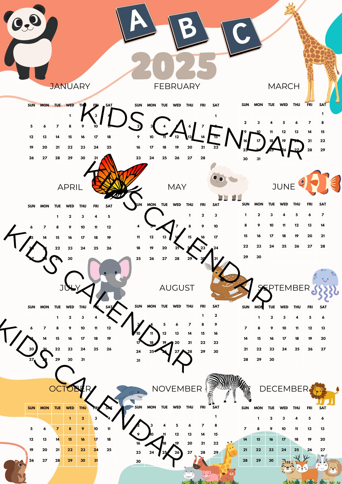 2025 Kids Printable Calendar Fun & Educational Monthly Planner for ...