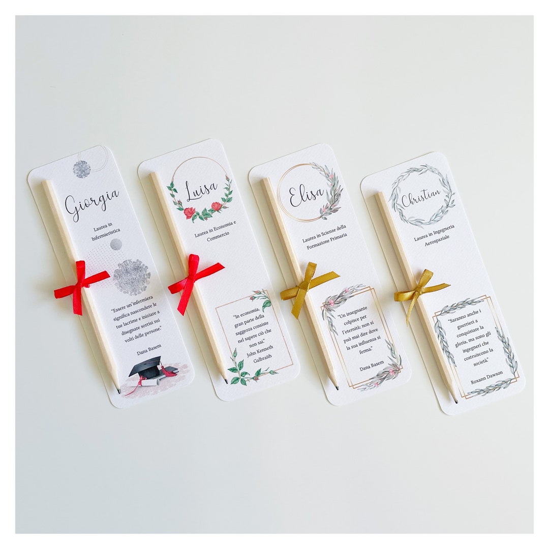 Segnalibro con Matita 10pz - Classica o Seminabile - Bomboniera - Laurea - Maturità - Grafica ...