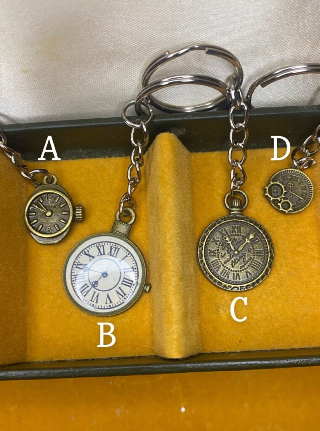 Vintage Gold Plated Clock Pendant Keychains - Etsy
