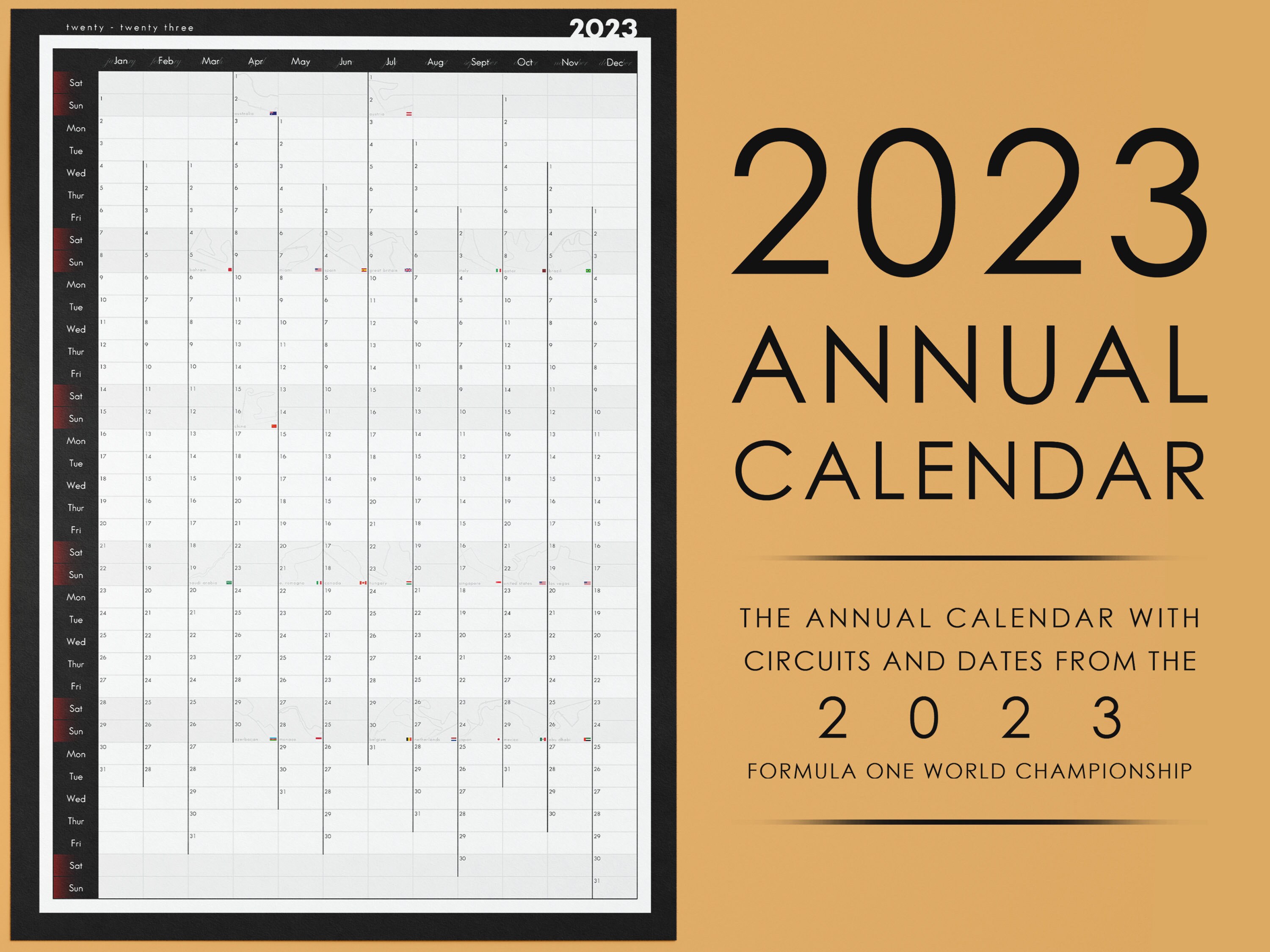 F1 2023 Season Calendar | Office Wall Planner | Formula 1 Poster Print ...