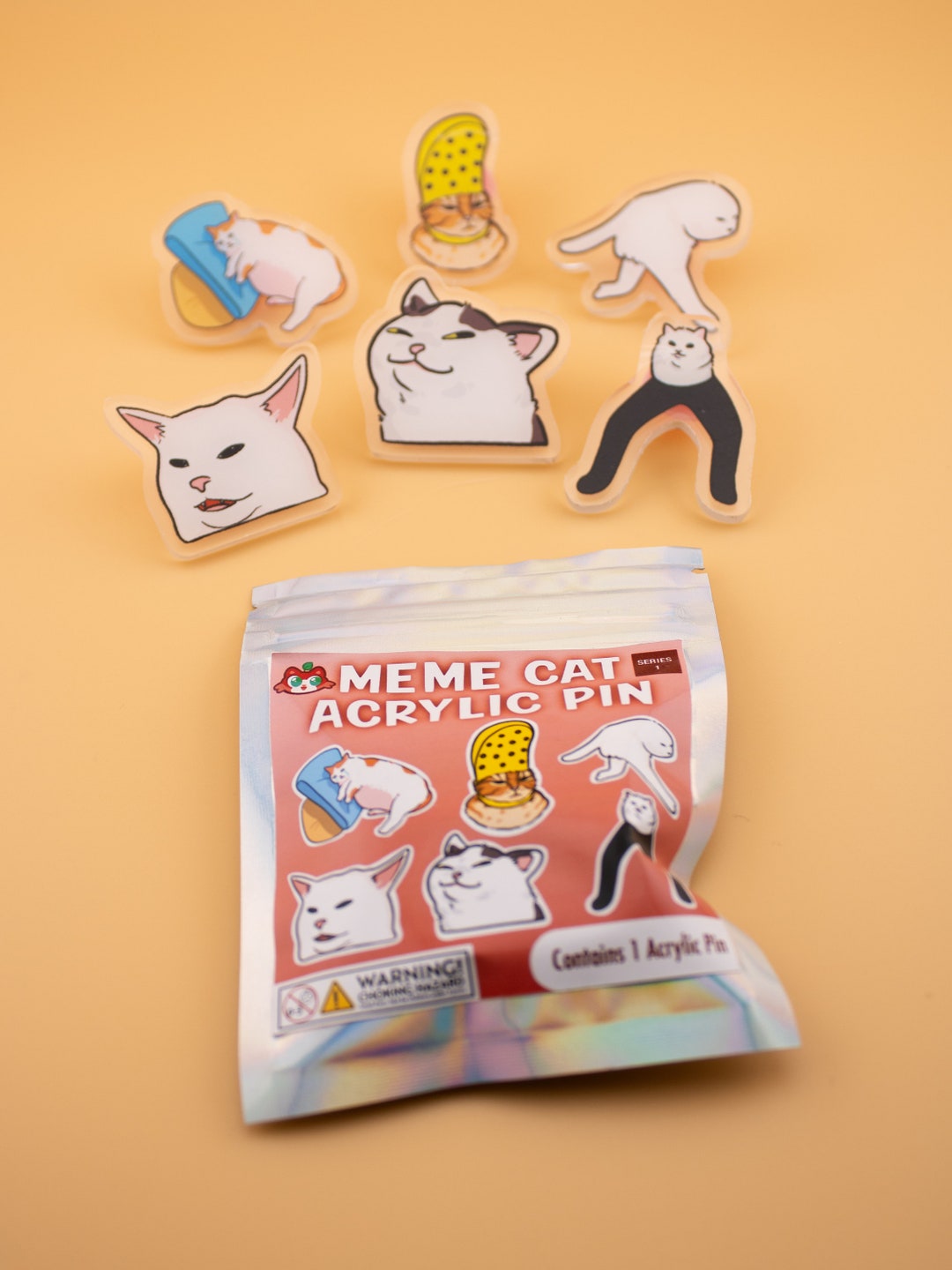 Cat Meme Pin Blind Bag series 1 & 2 Mystery Chance Acrylic Pin Cute ...