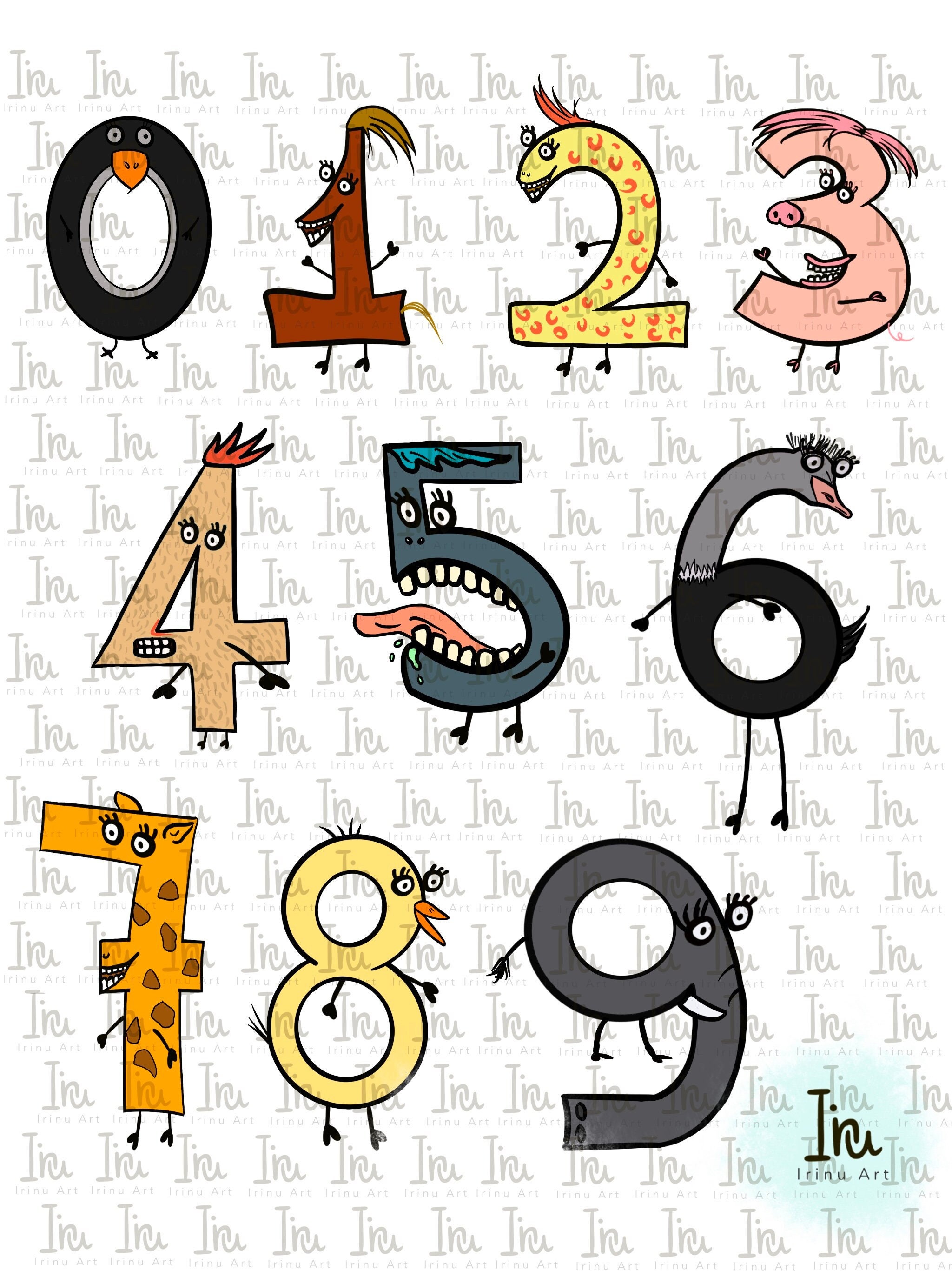 Set of Animals Numbers, 0-9 Animal Numbers Clipart, PNG, Sublimation - Etsy