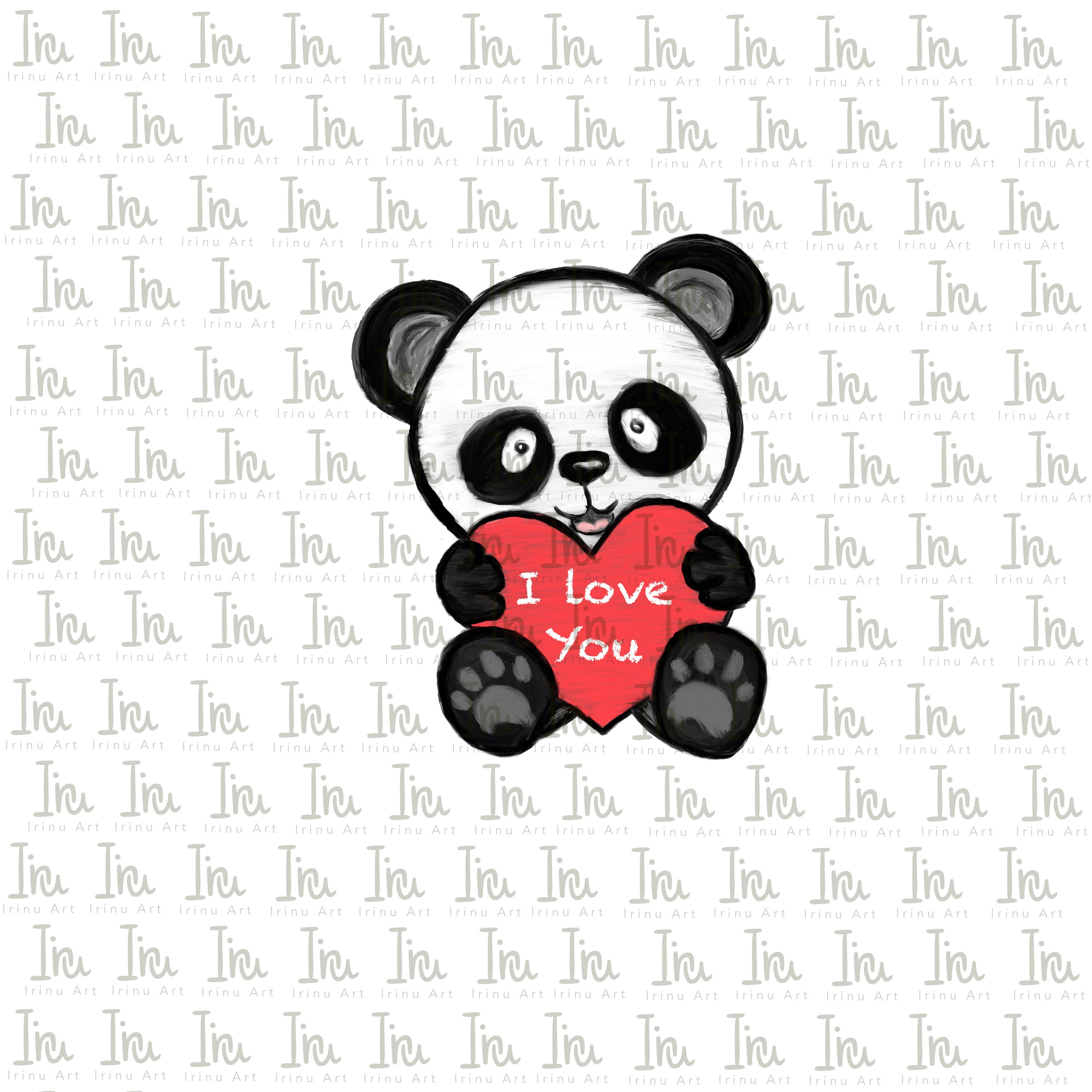 Valentines Panda Clipart, Set of 5 PNG Digital Oil Painting Love Panda ...