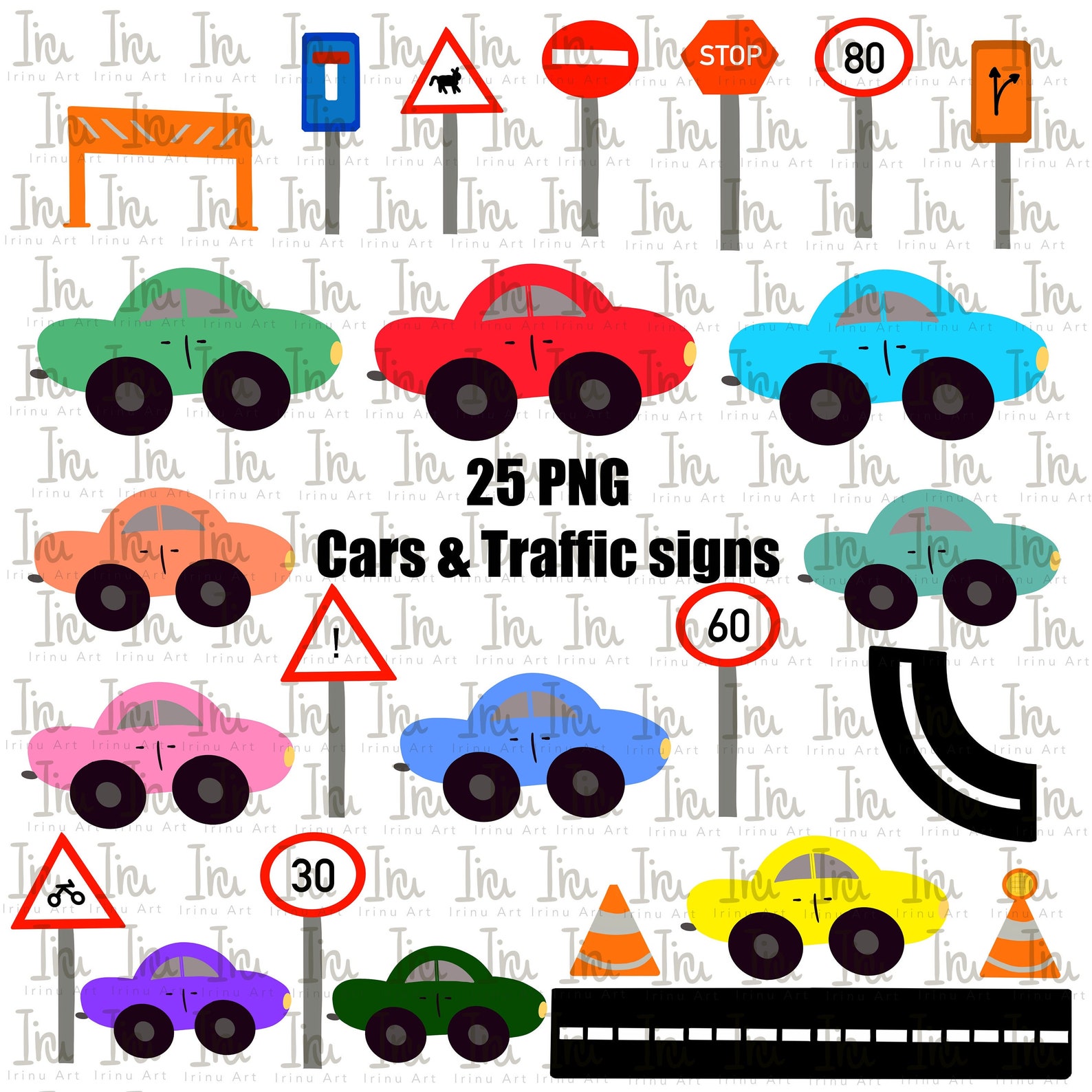 Cars and Traffic Signs - 25 PNG. Digital Vehicles Clipart - Instant ...
