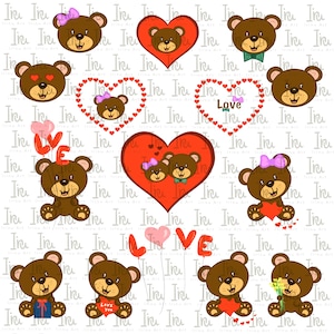 15 PNG Set of Teddy Bears, Valentine, Bear in Love Clipart. Digital ...