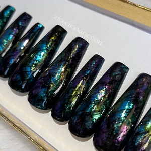 LABRADORITE Press on Nails | HAND-PAINTED | Crystal Nails | Labradorite ...