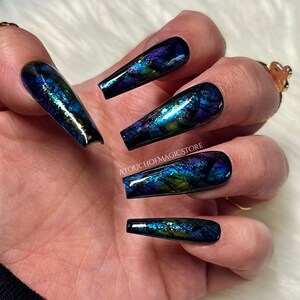 LABRADORITE Press on Nails HAND-PAINTED Crystal Nails Labradorite ...
