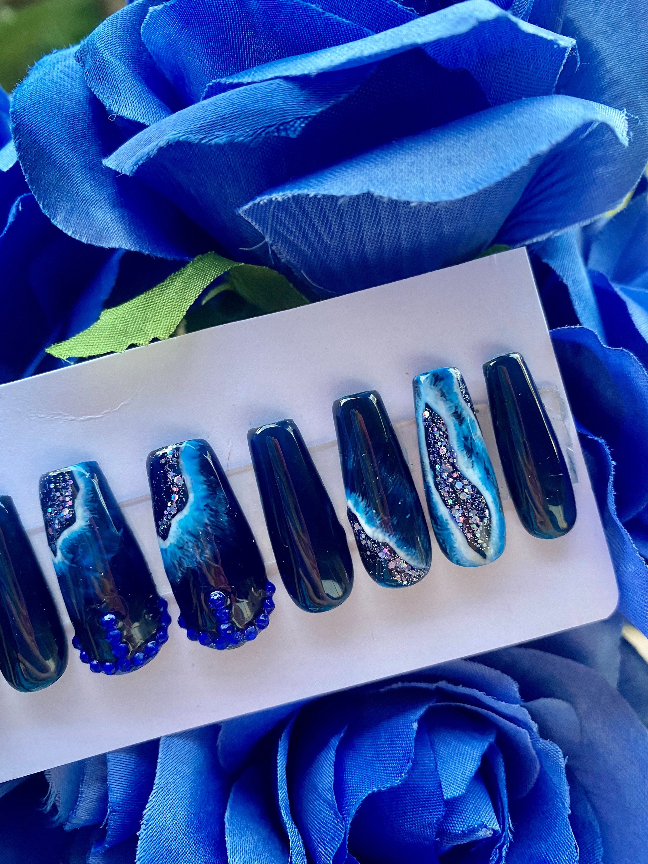 Blue Geode Dreams Press on Nails Geode Nails False Nails - Etsy