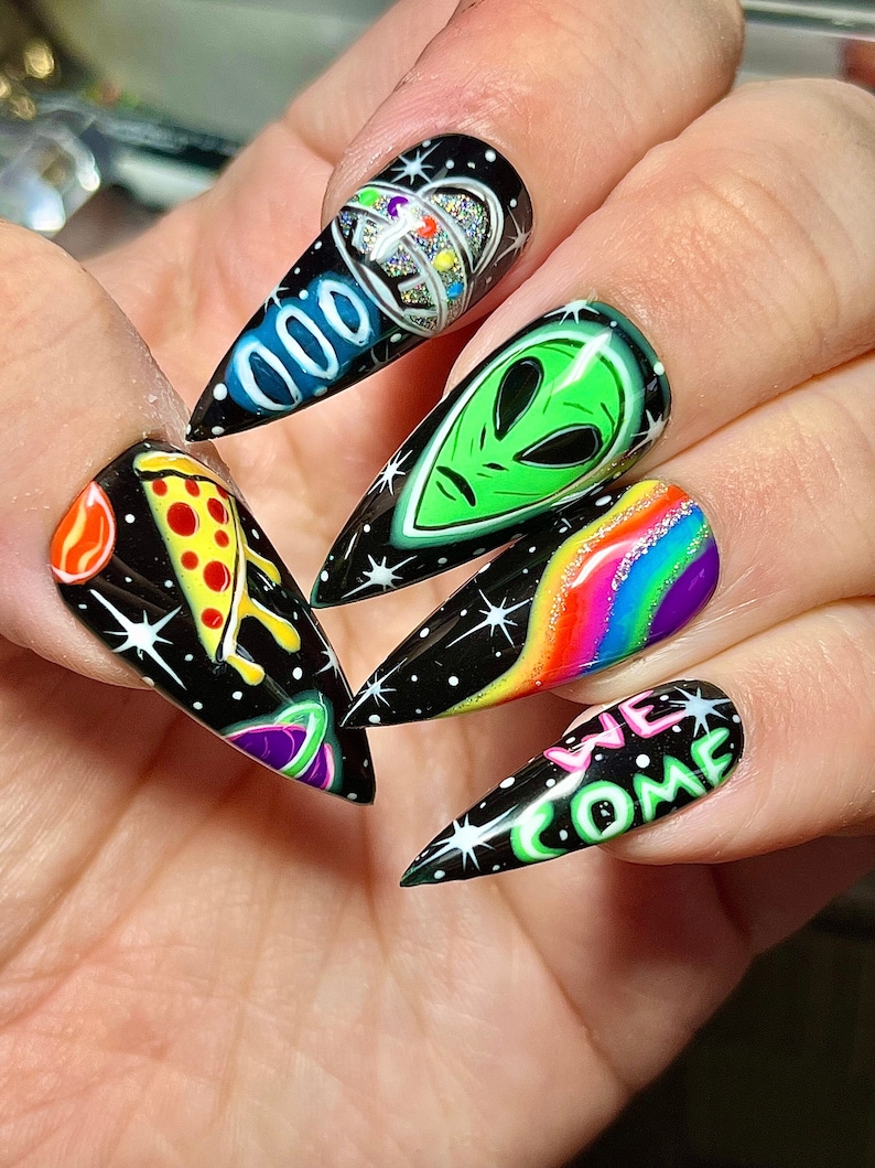 Trippy Press on Nails Alien Nails Trendy Press on Nails - Etsy