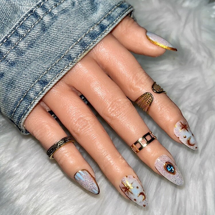 White Witch Press on Nails Stars and Moon Nails Witchy - Etsy