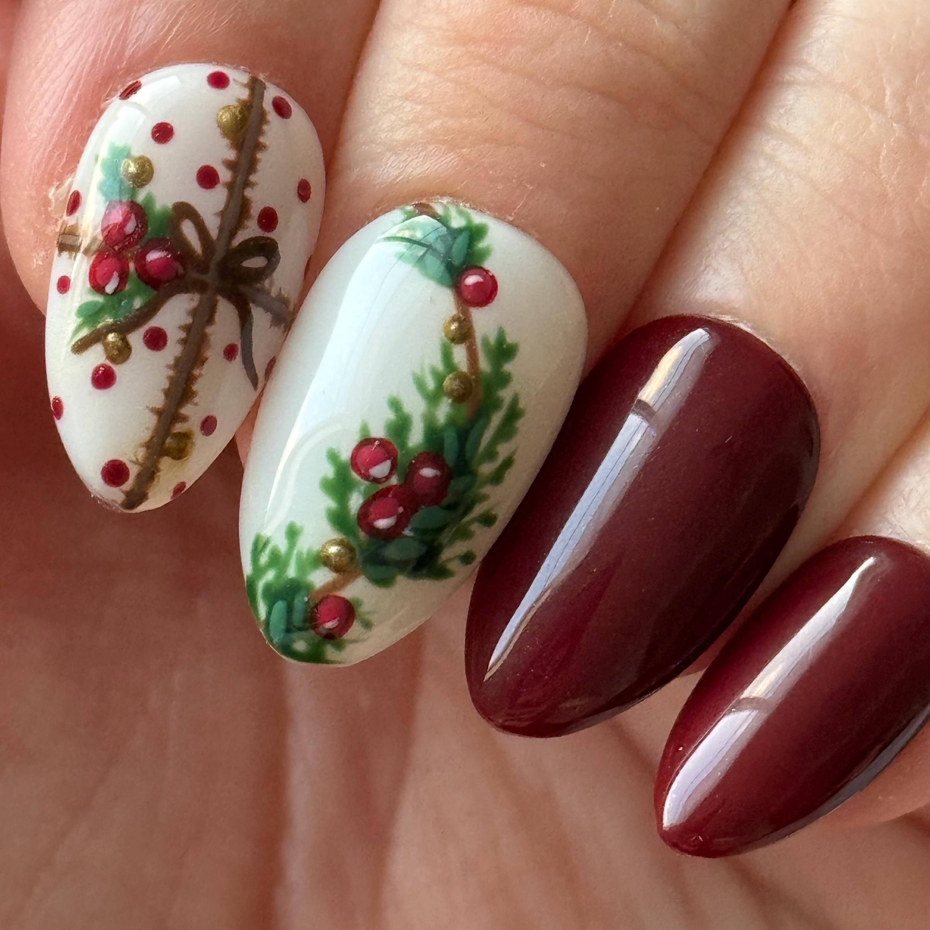 Winter Berry Press on Nails | Christmas Nail Set | Burgundy Red and ...