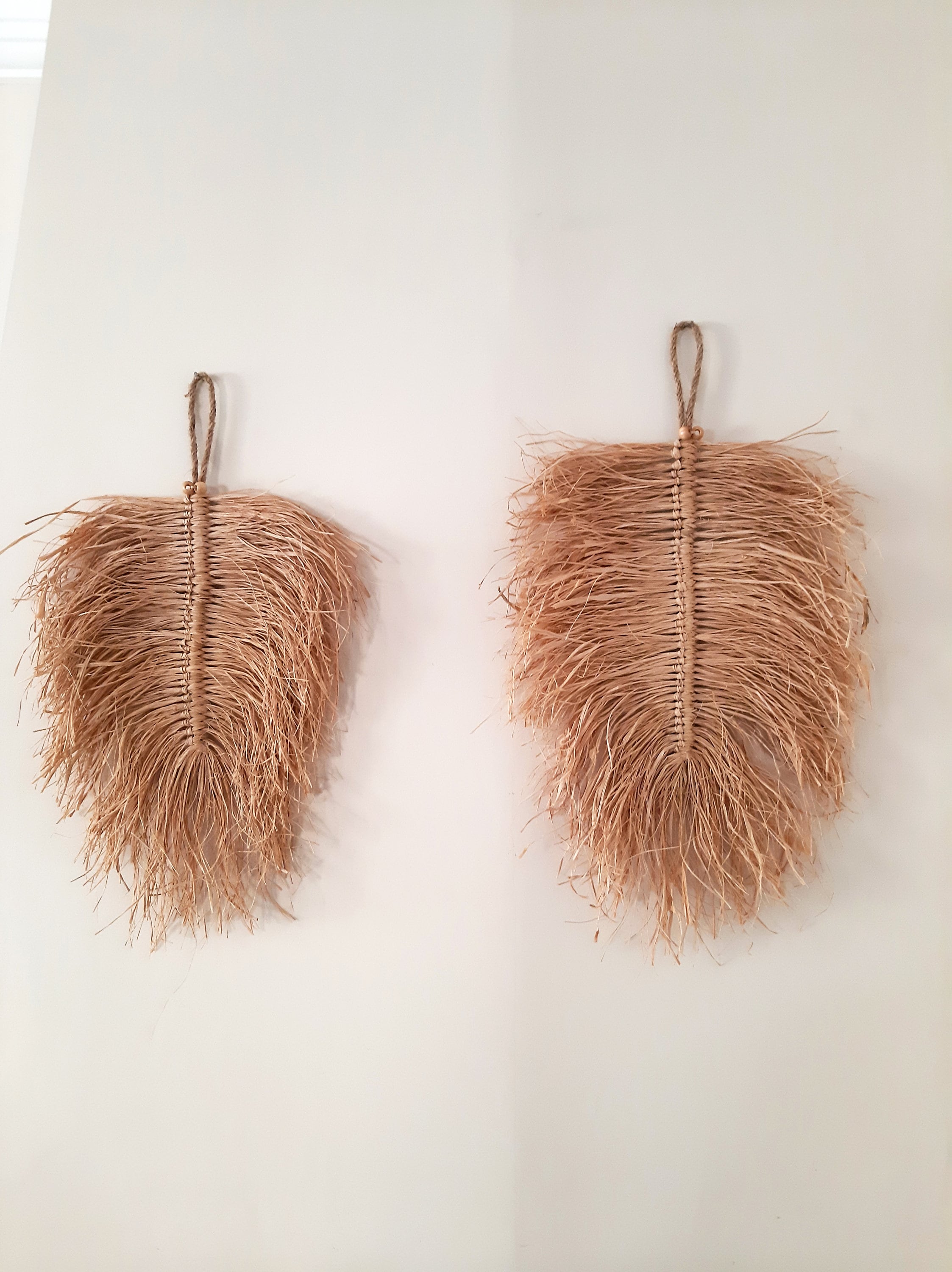 Deepb Raffia Leaf Wall Decor 2 Pieces Natural Raffia Wall Hanging Boho ...