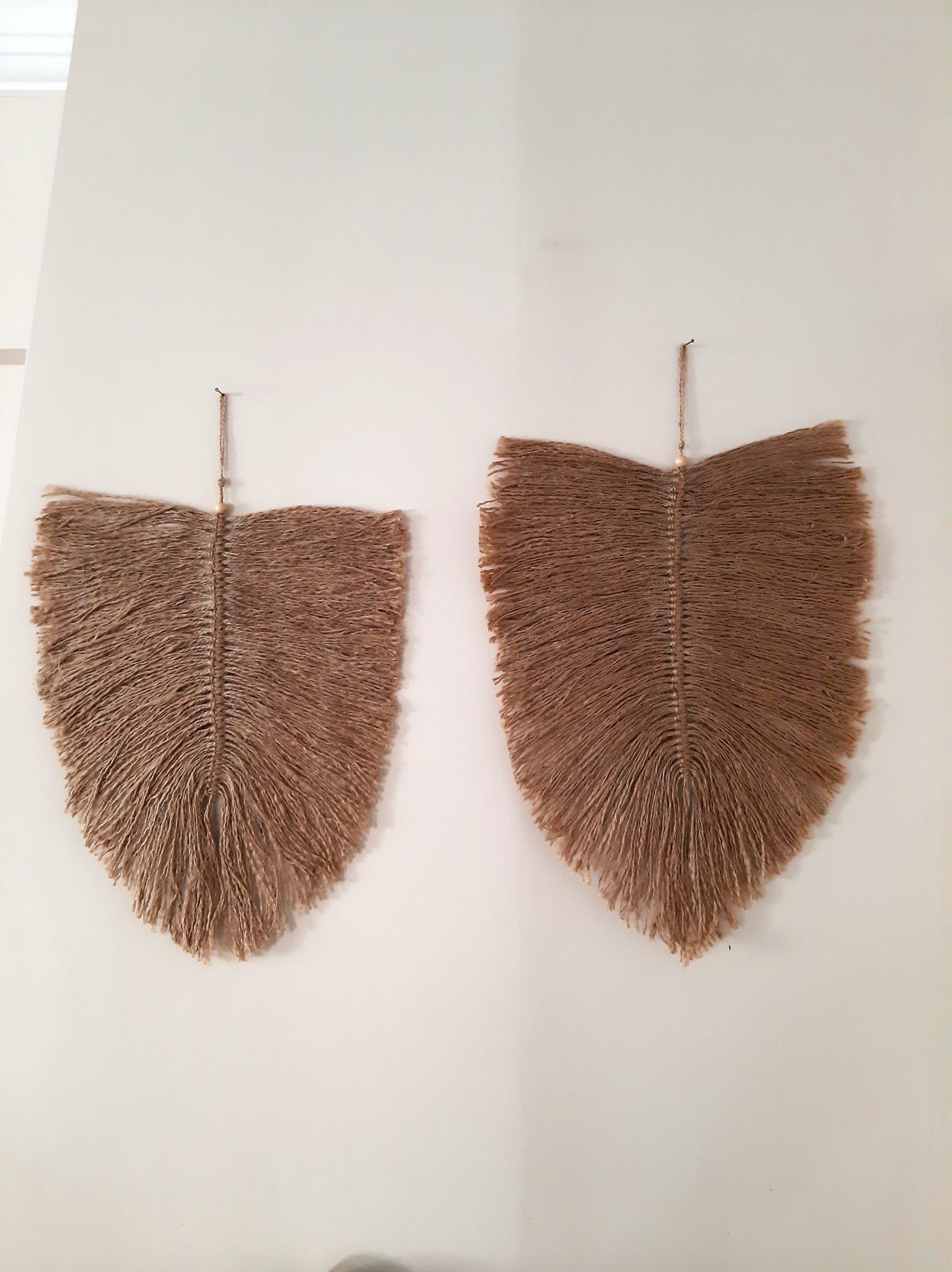 Deepb Jute Wall Decor Handmade Jute Feather Natural Wall Art Jute Wall Hanging Macrame Wall Decor 2 Pieces Boho Wall Decor Etsy