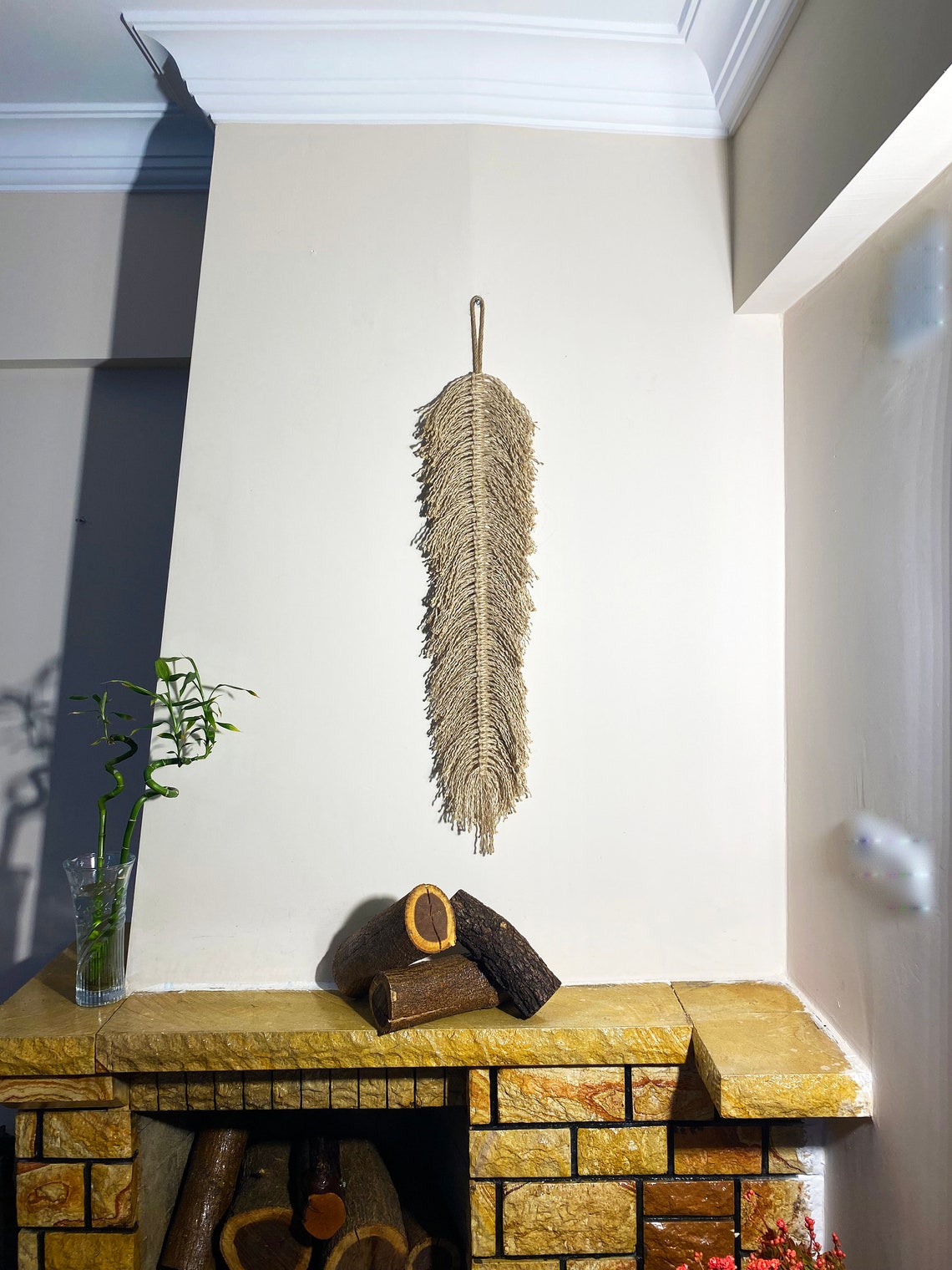 Handmade Jute Feather Wall Decor – Boho Wall Hanging, Natural Bohemian ...