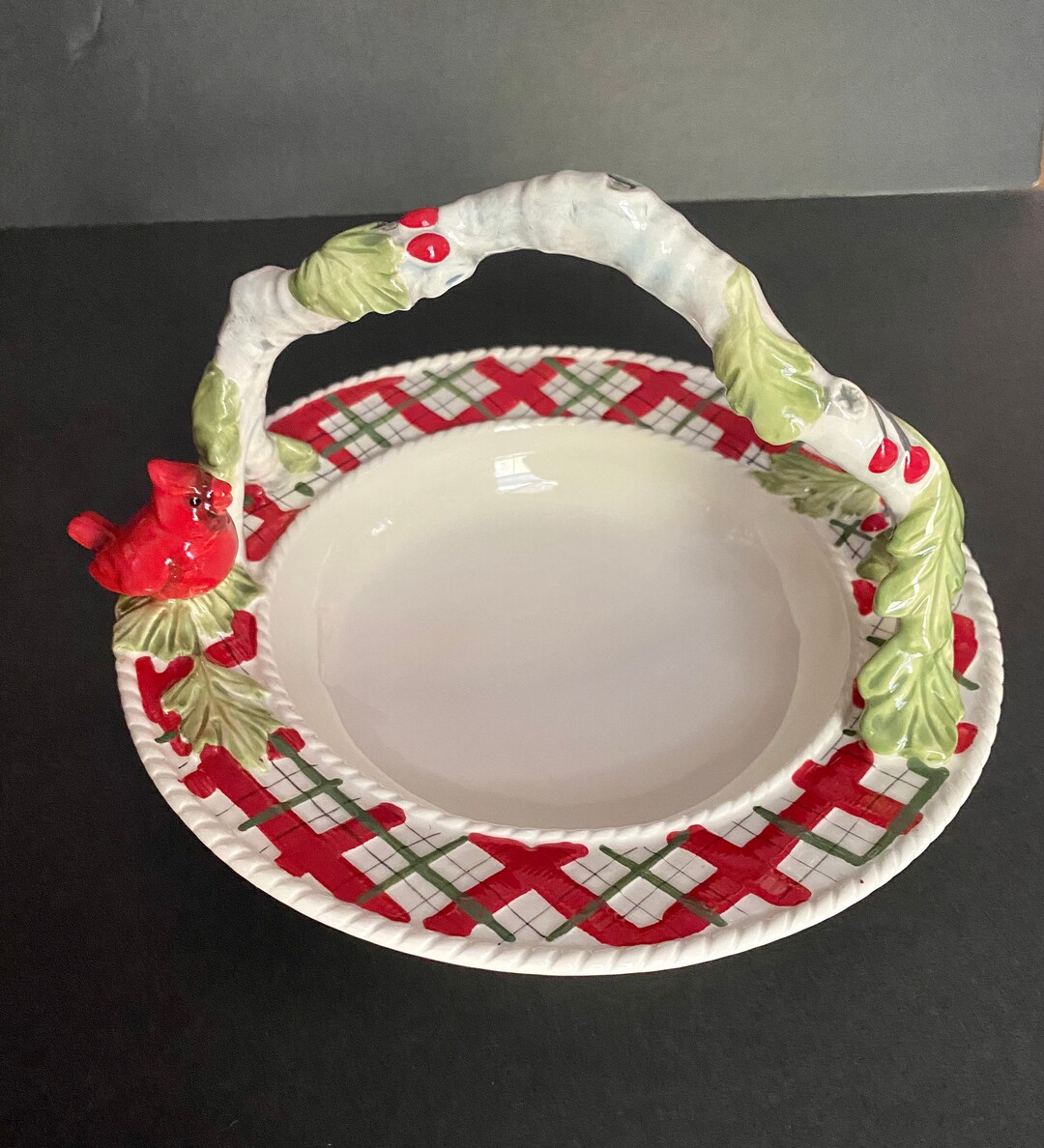 Fitz & Floyd Winterberry Cardinal Collection Ceramic Handled Basket. - Etsy