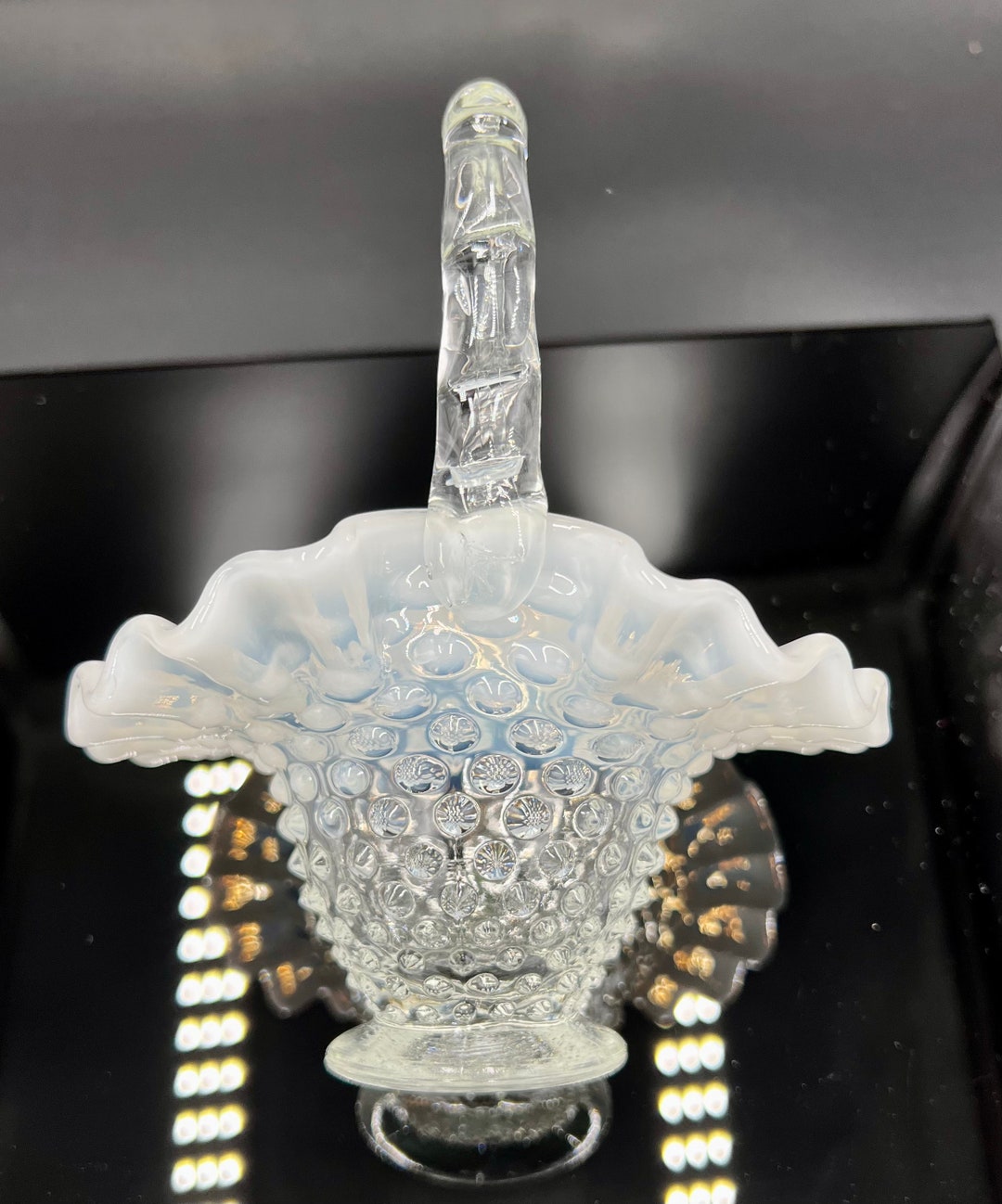 Fenton Moonstone Opalescent Hobnail Glass Basket - Etsy