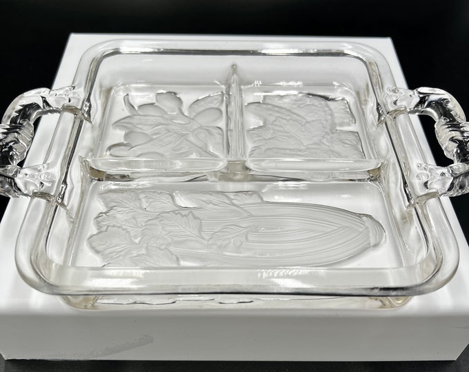Imperial Glass Frosted Square Divided Handled Relish Dish. - Etsy