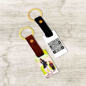 Photo Keychain for Him, Personalized Leather Keychain, Dad Photo ...