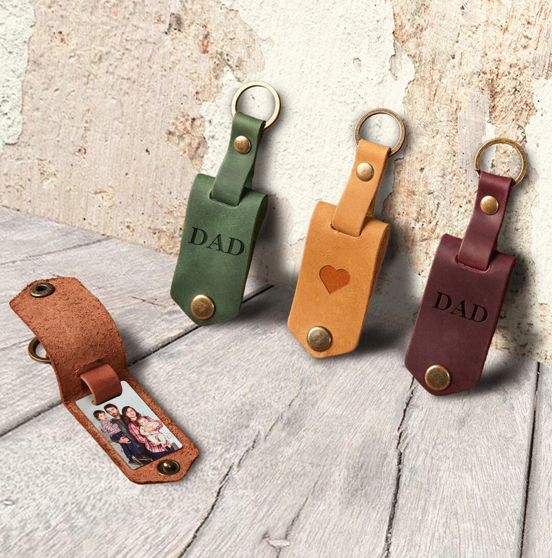 Custom Leather Photo Keychain for Dad, Personalized Gift for Father ...