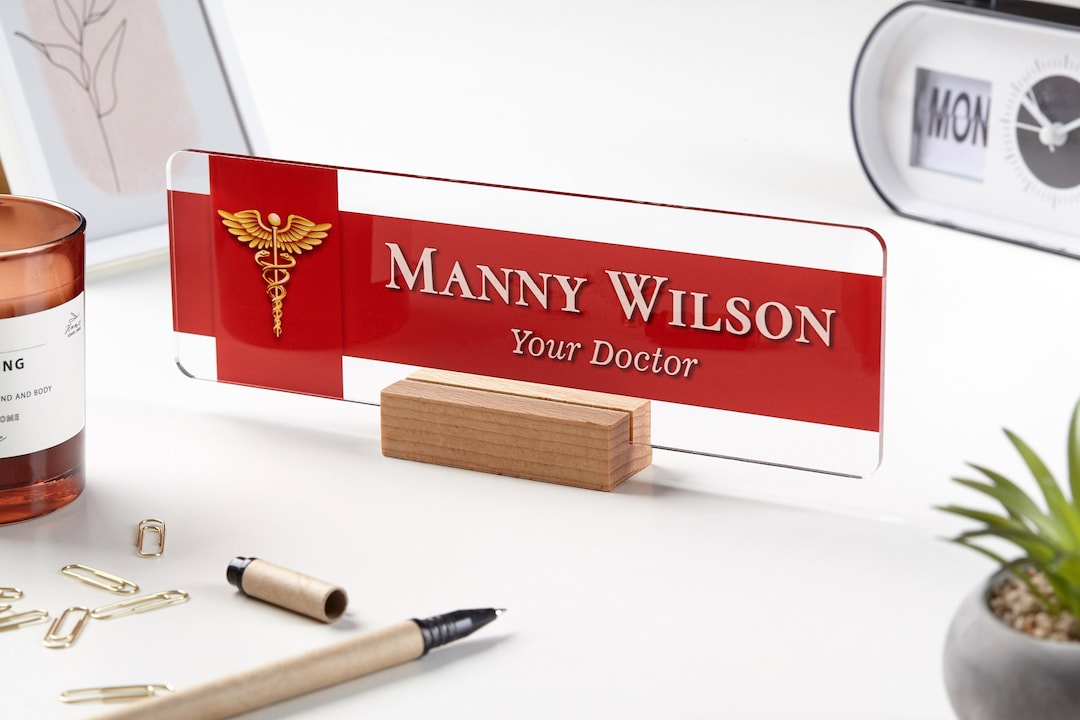 Doctor Name Plate for Desk in Red, Personalized Gift for Doctor ...
