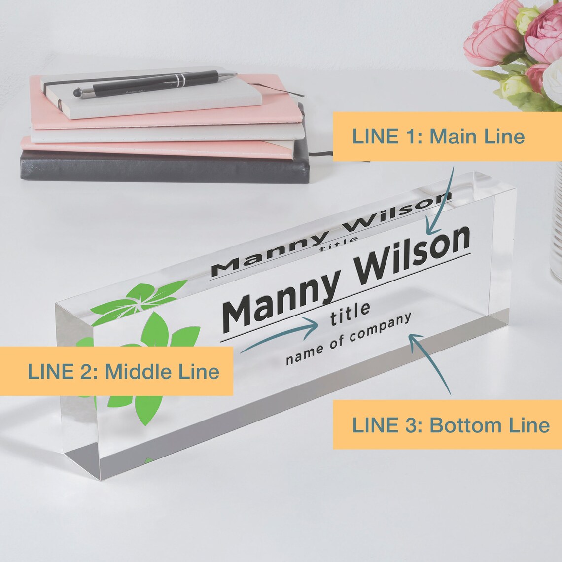 Floral Acrylic Name Block for Desk, Womens Personalized Desk Name Plate ...