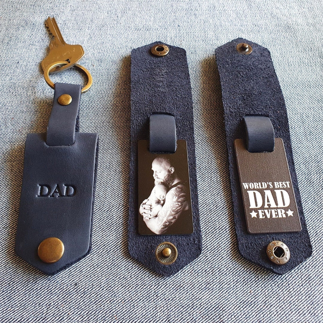 Custom Leather Keychain, First Time Dad Gift, Dad Keychain With Photo ...